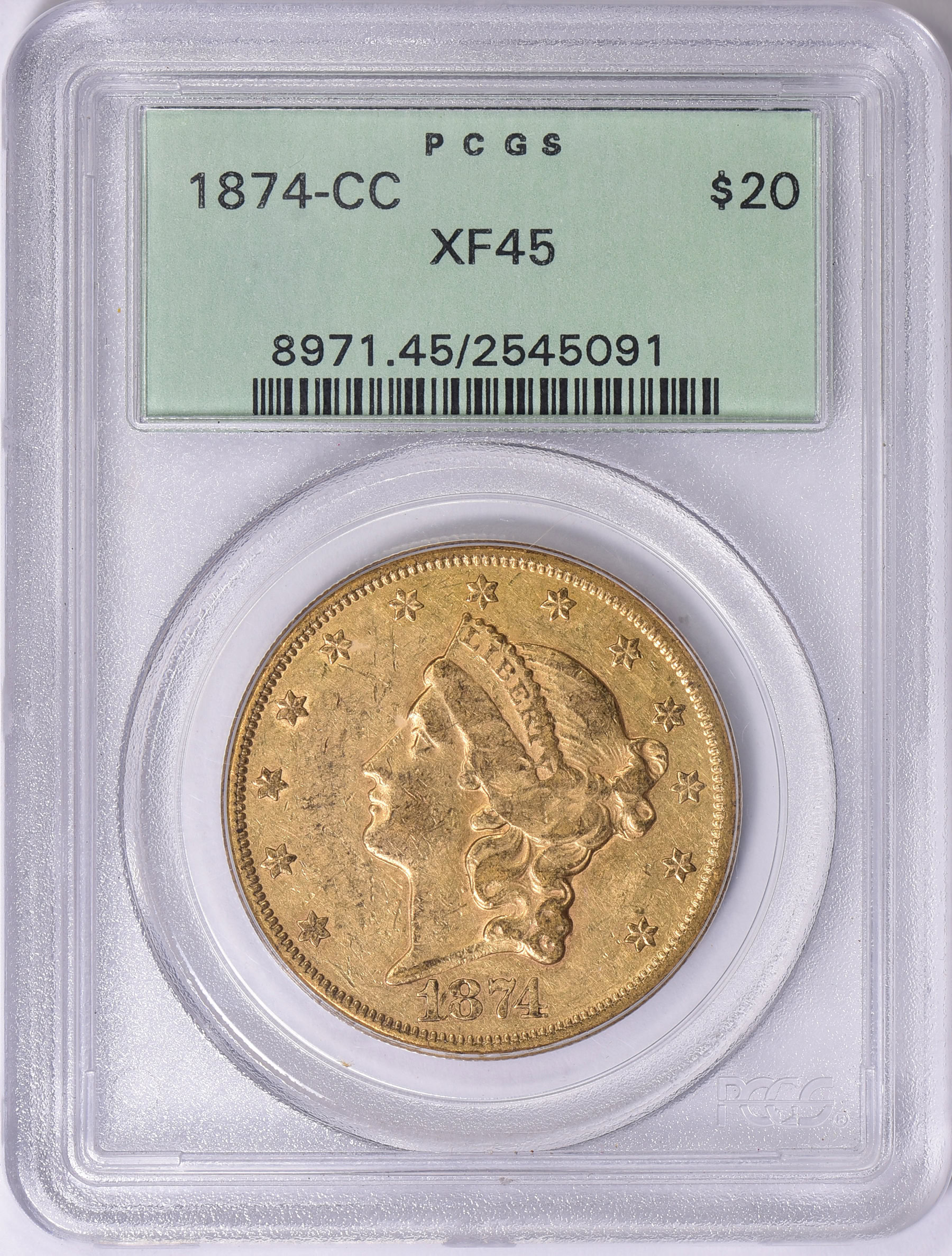 1874-CC Liberty Gold Double Eagle PCGS XF-45 OGH (Item 1755389) | GreatCollections Coin Auctions