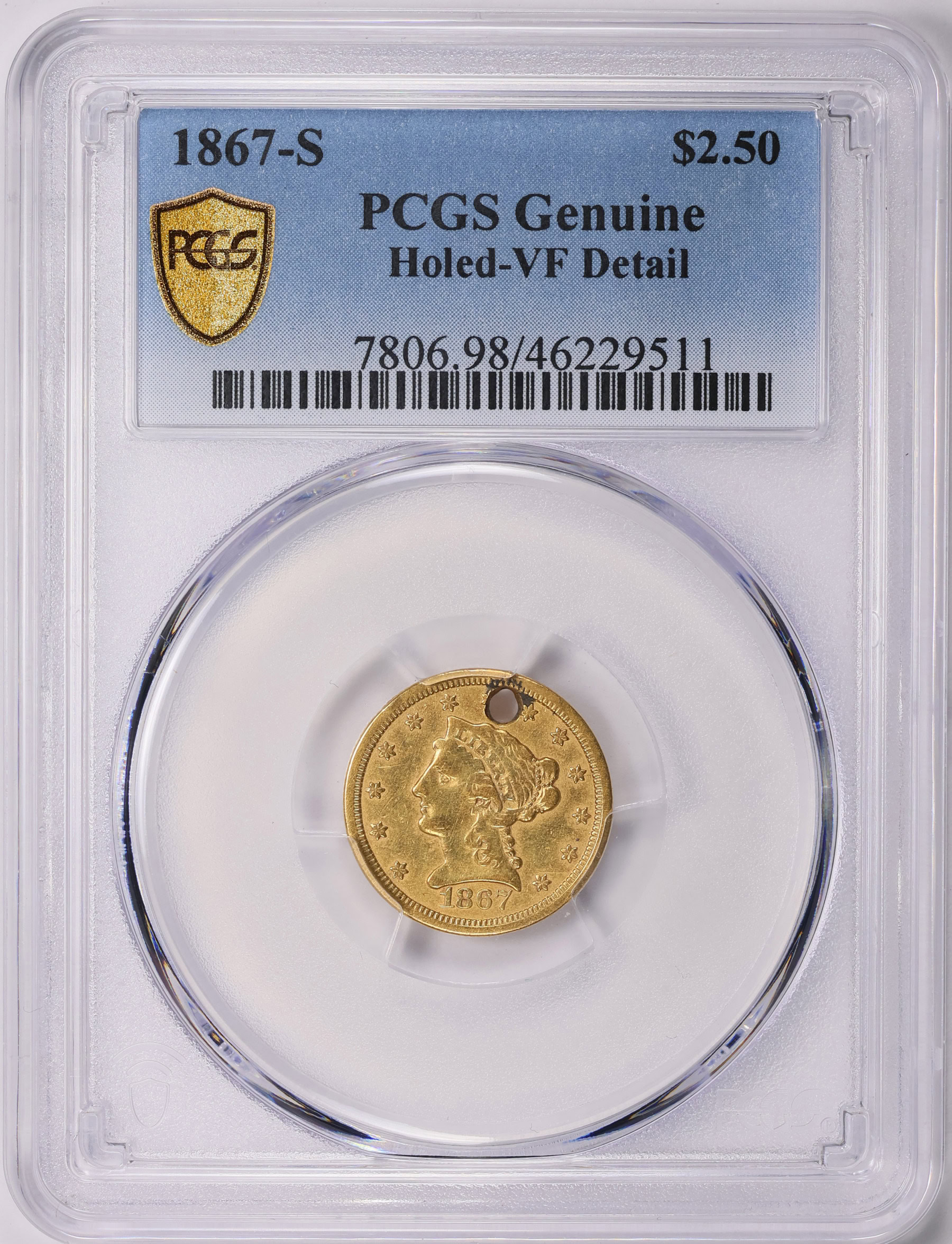 1867-S Liberty Gold Quarter Eagle PCGS Genuine VF Details (Item 1755398 ...