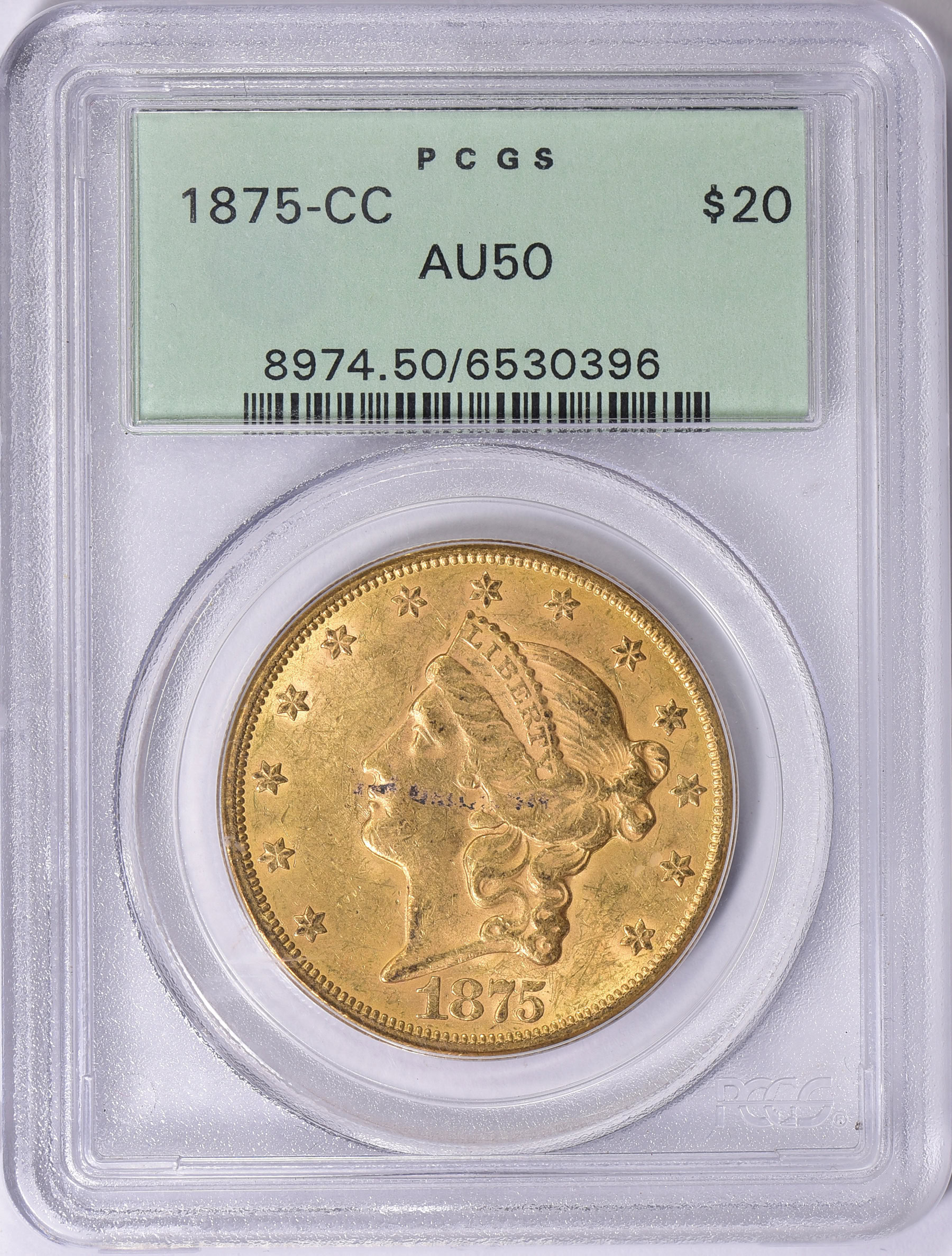 1875-CC Liberty Gold Double Eagle PCGS AU-50 OGH (Item 1755427) | GreatCollections Coin Auctions