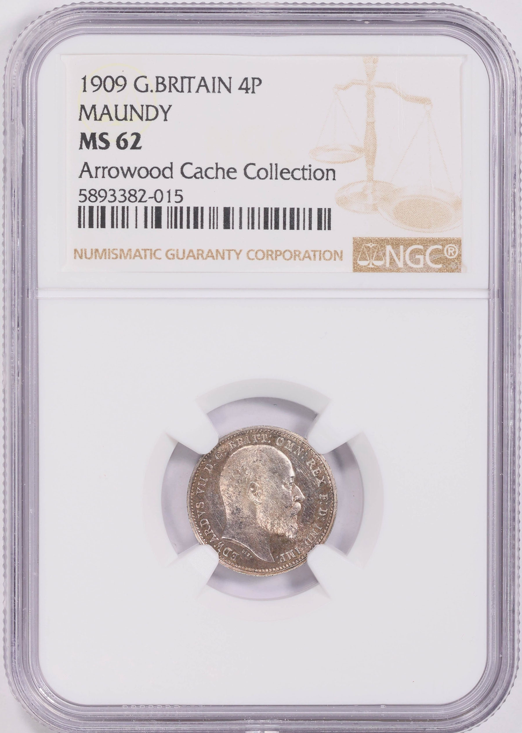Great Britain 1909 Silver Maundy 4 Pence KM-798 NGC MS-62 (Ex: Arrowood ...