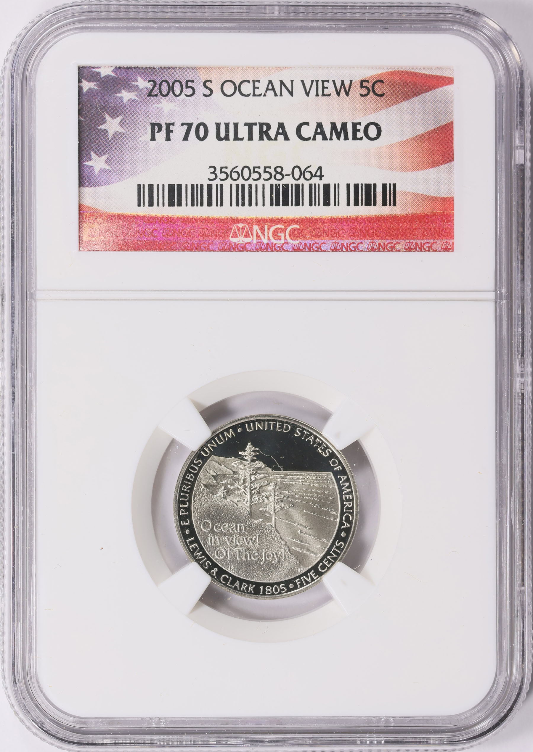 2005-S Jefferson Nickel Ocean in View NGC Proof-70 UC (Flag Label ...