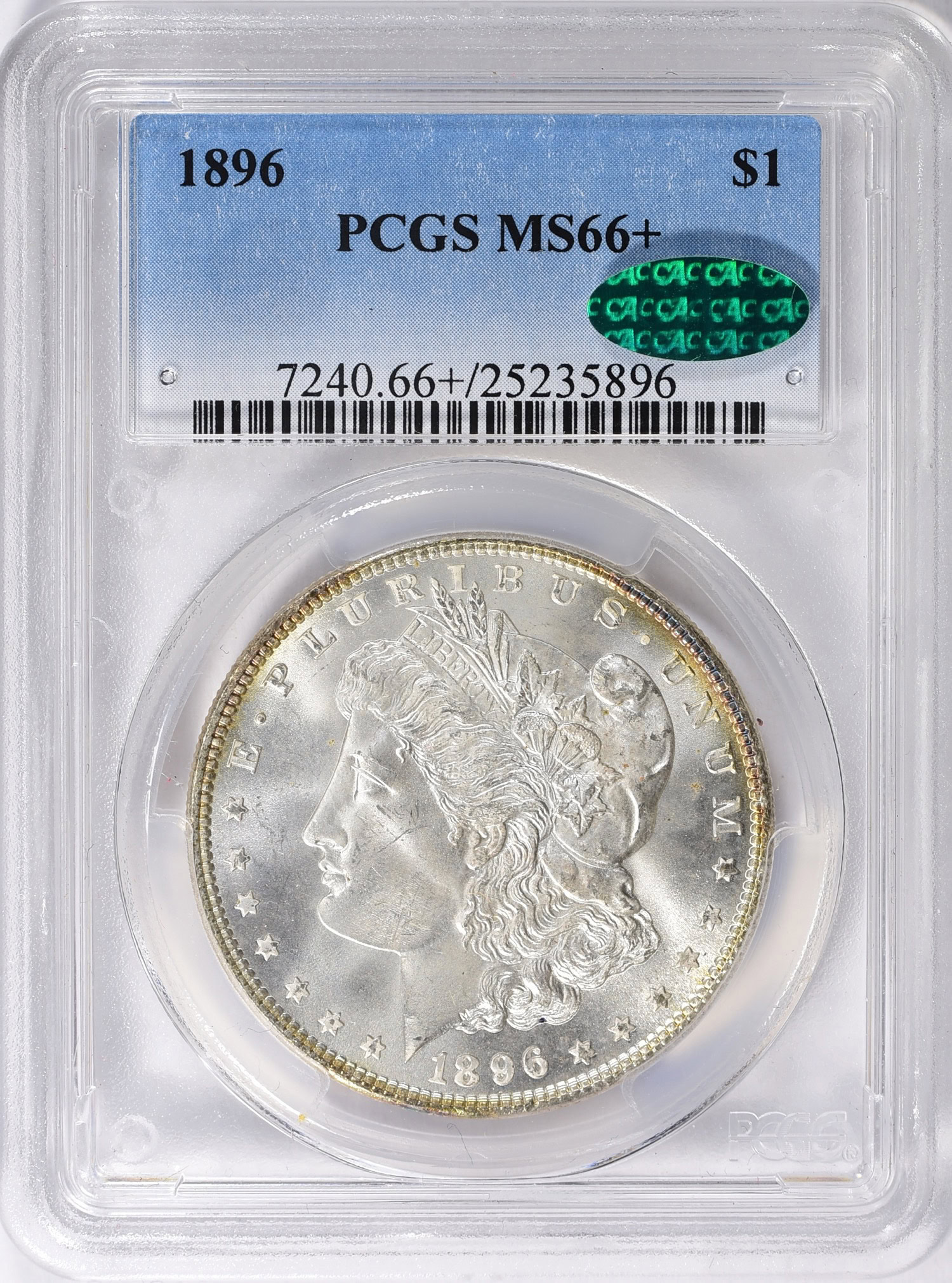 1896 Morgan Silver Dollar PCGS MS-66+ (CAC Green) (Toned) (Item 1755579 ...