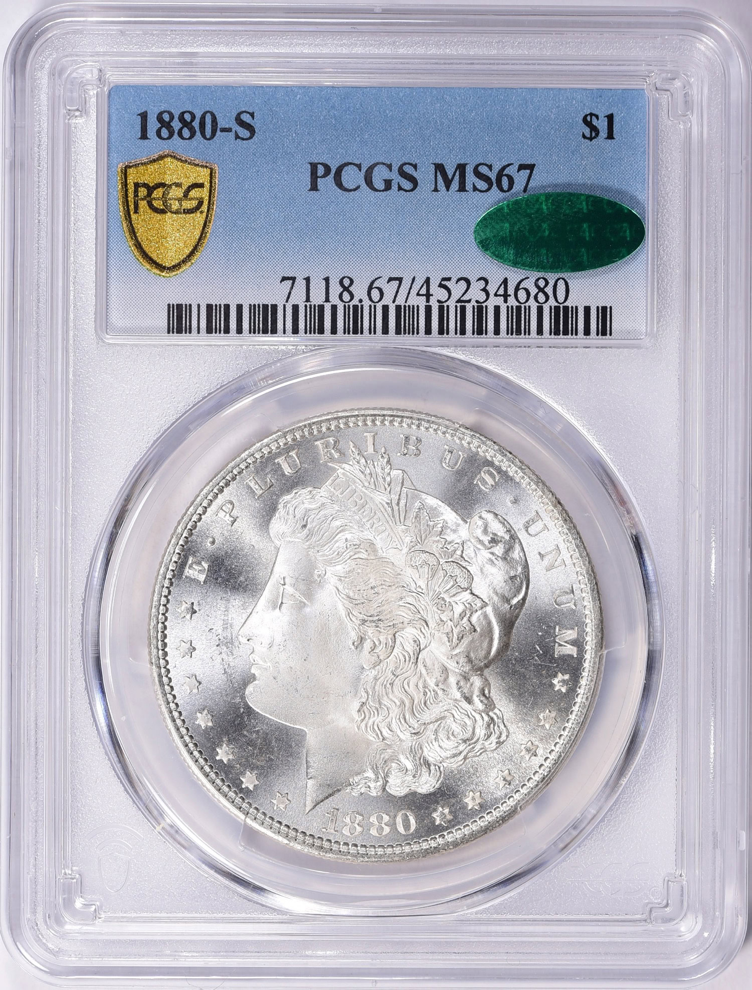 1880-S Morgan Silver Dollar PCGS MS-67 (CAC Green) (Item 1755591) | GreatCollections Coin Auctions