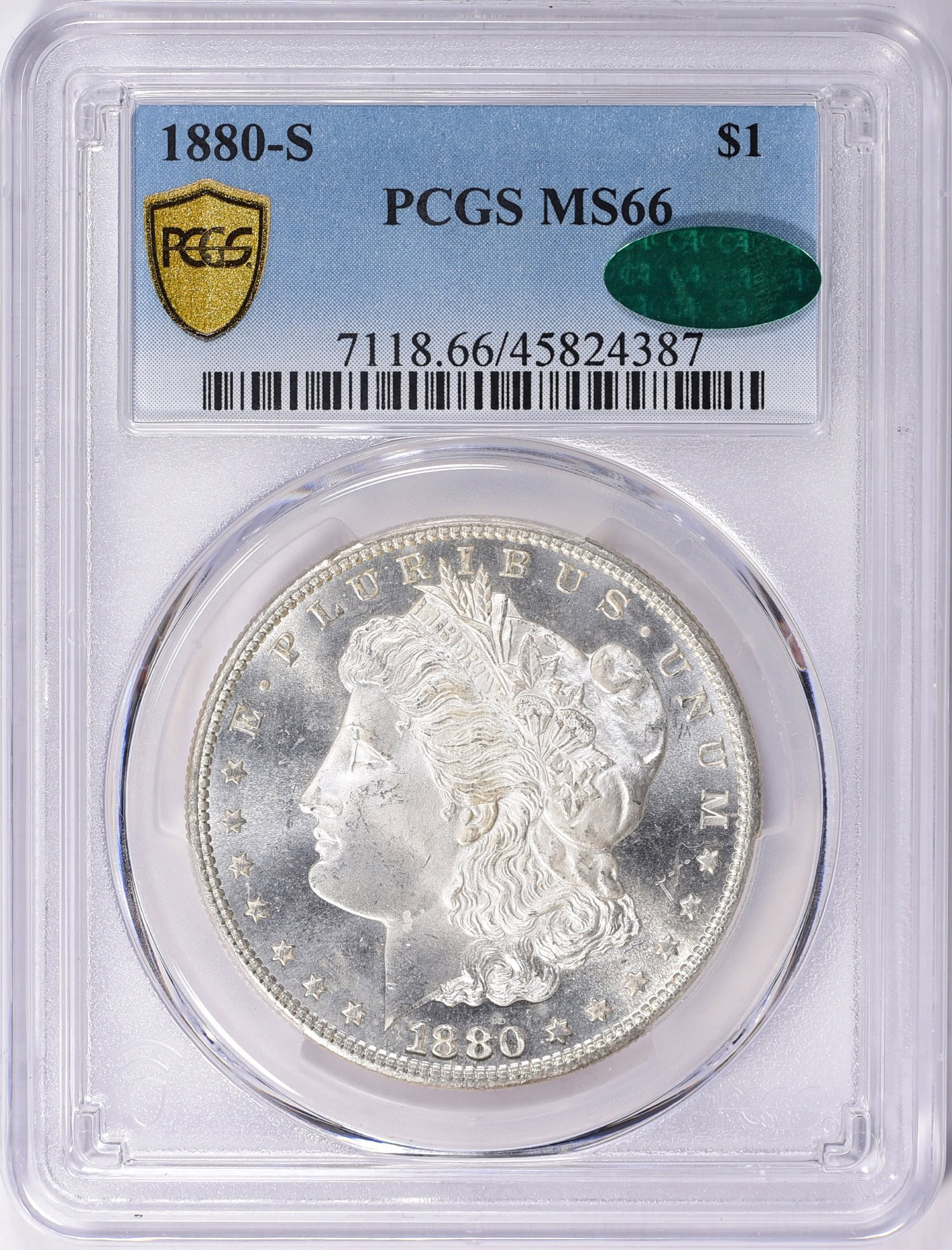 1880-S Morgan Silver Dollar PCGS MS-66 (CAC Green) (Item 1755592) | GreatCollections Coin Auctions