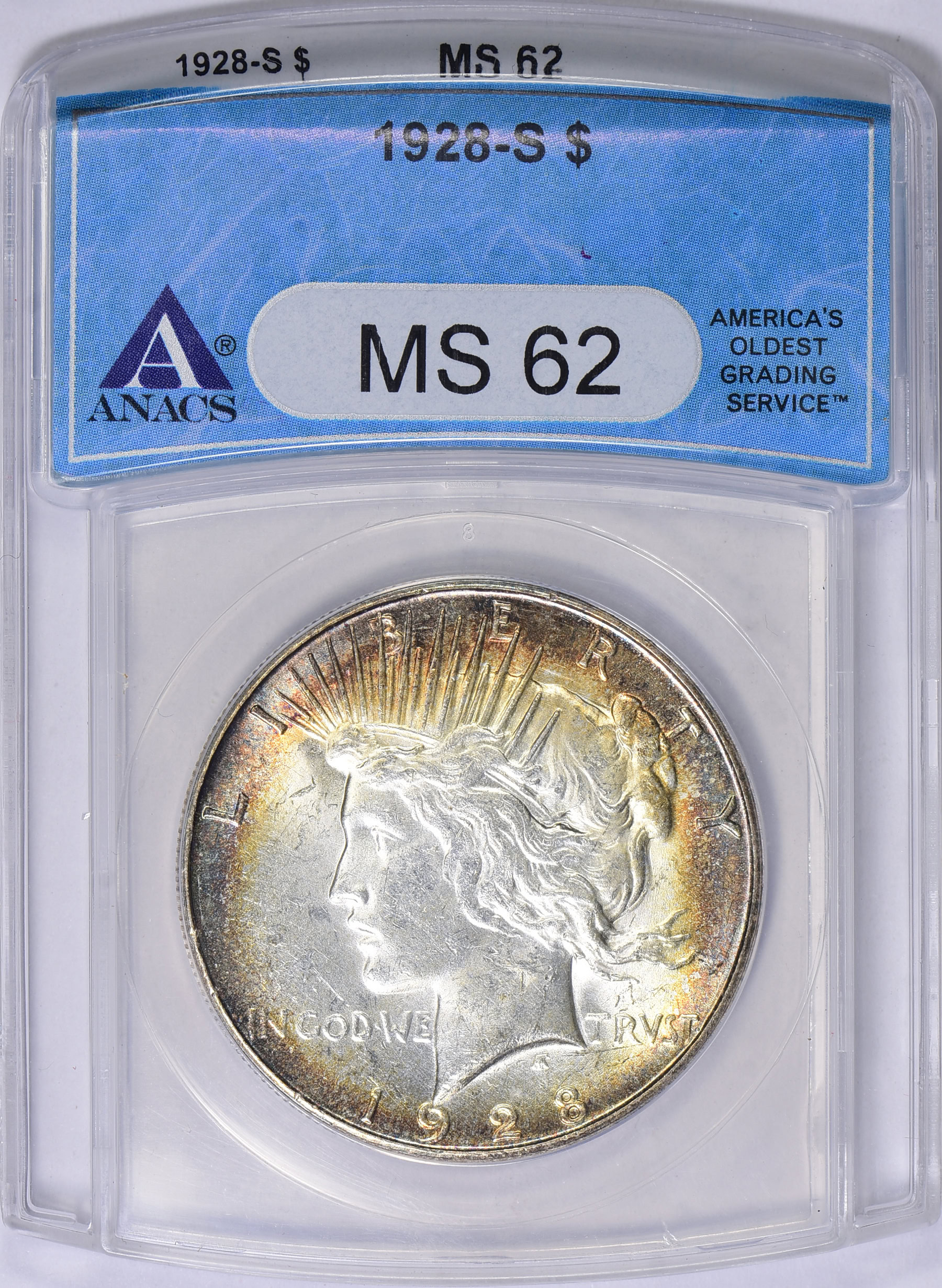 1928-S Peace Silver Dollar ANACS MS-62 (Toned) (Item 1755611) | GreatCollections Coin Auctions