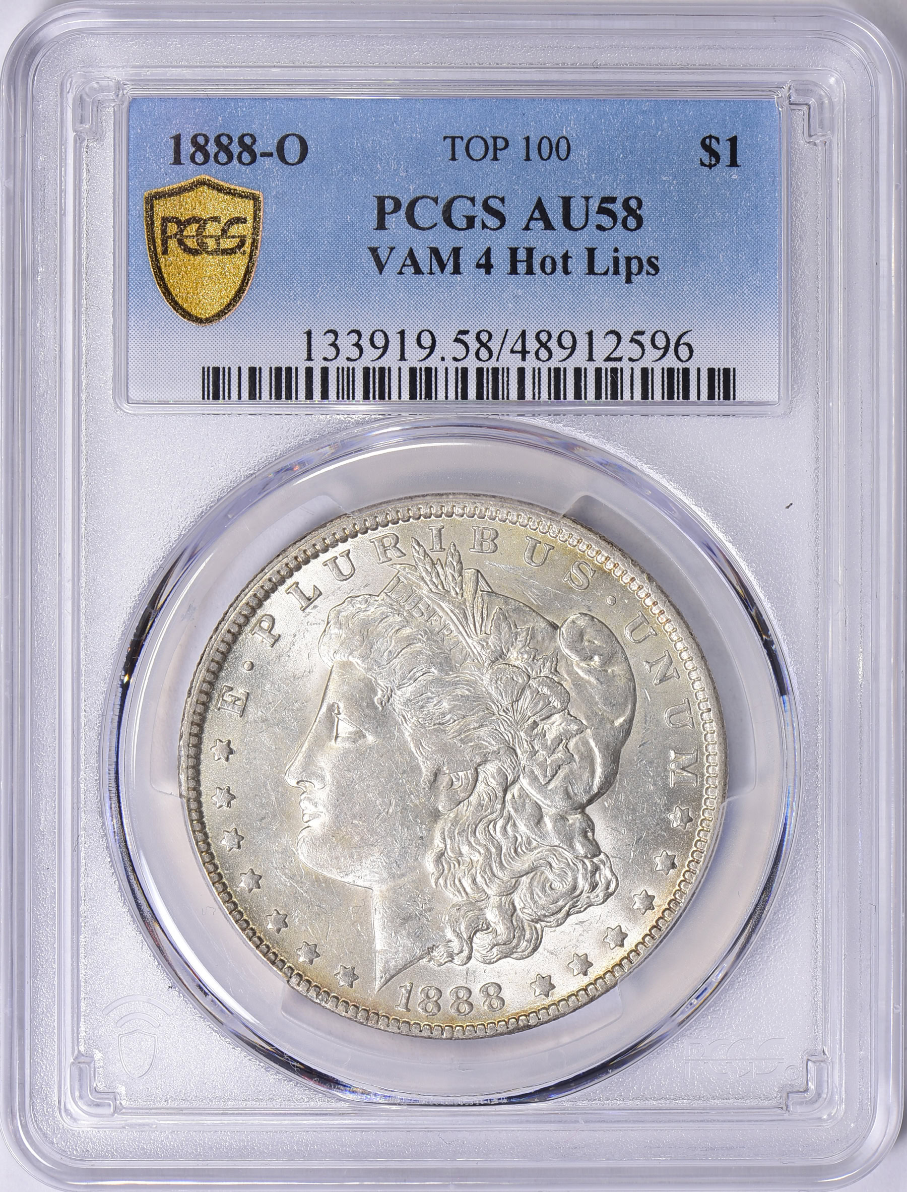 1888-O Morgan Silver Dollar Hot Lips VAM-4 Top 100 PCGS AU-58 (Toned) (Item 1755620 ...