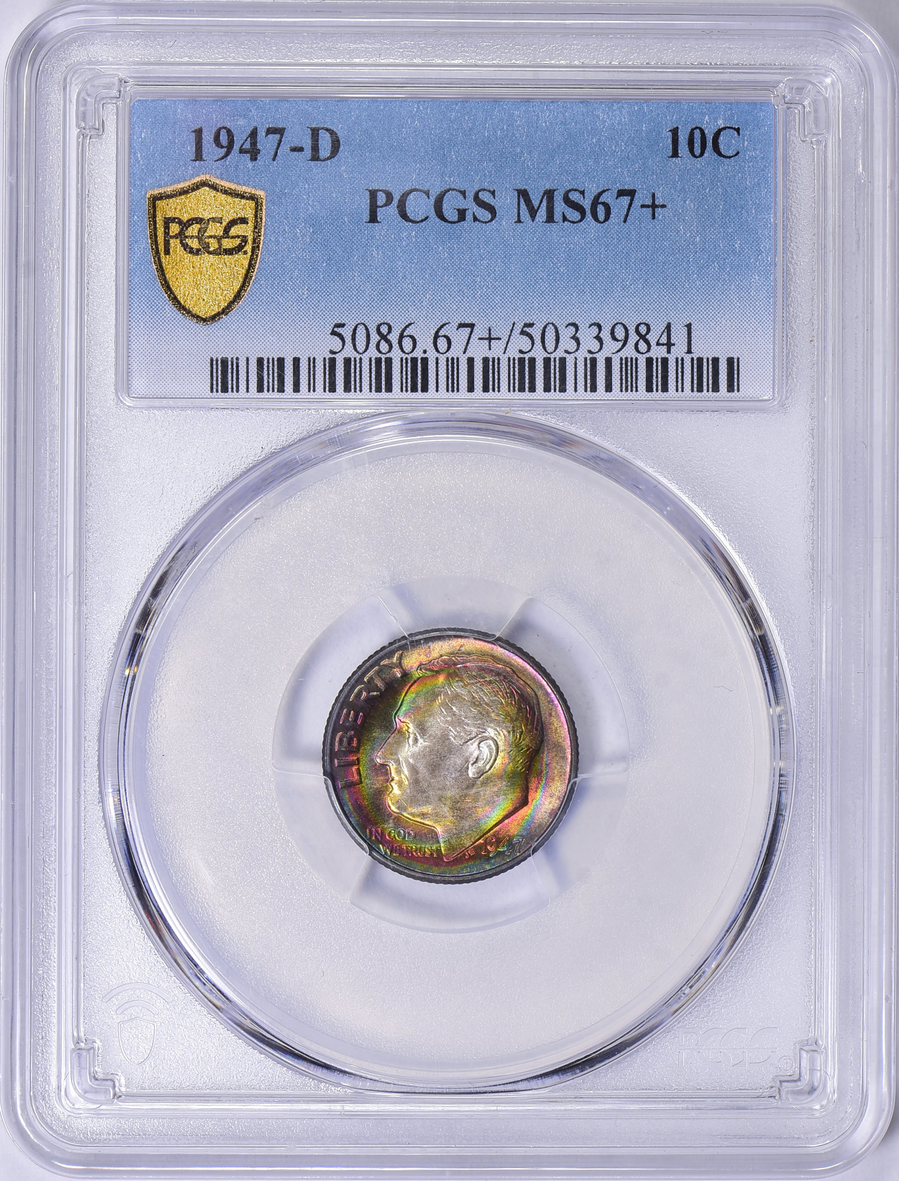 1947-D Roosevelt Dime PCGS MS-67+ (Toned) (Item 1755624) | GreatCollections Coin Auctions