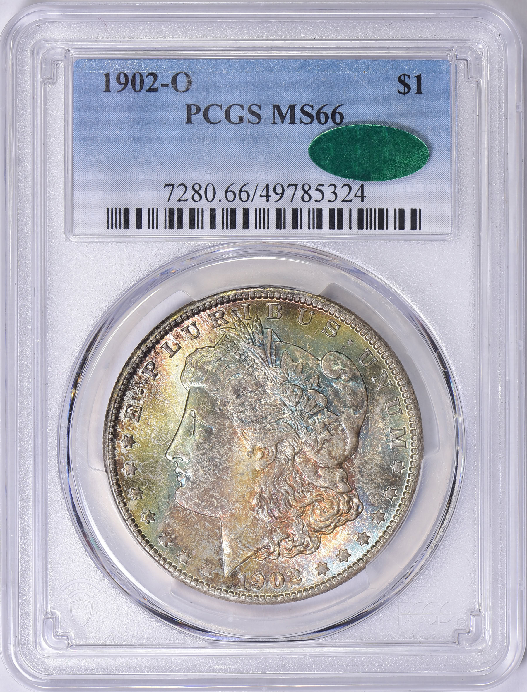 1902-O Morgan Silver Dollar PCGS MS-66 (CAC Green) (Toned) (Item 1755626) | GreatCollections ...