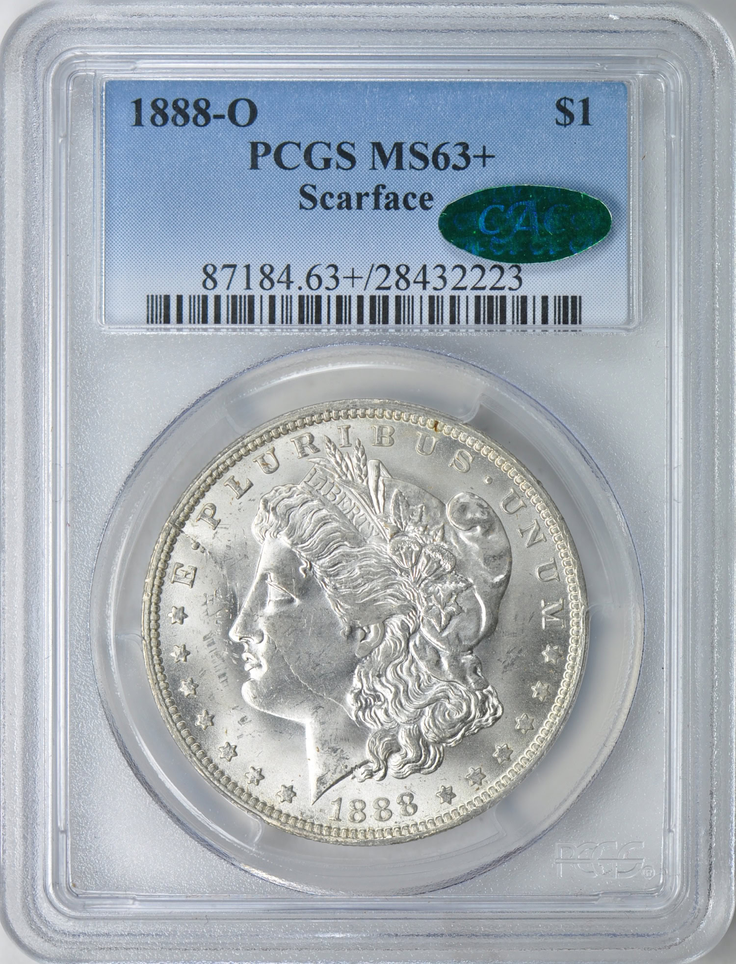 1888-O Morgan Silver Dollar Scar Face PCGS MS-63+ (CAC Green) (Item 175580) | GreatCollections ...