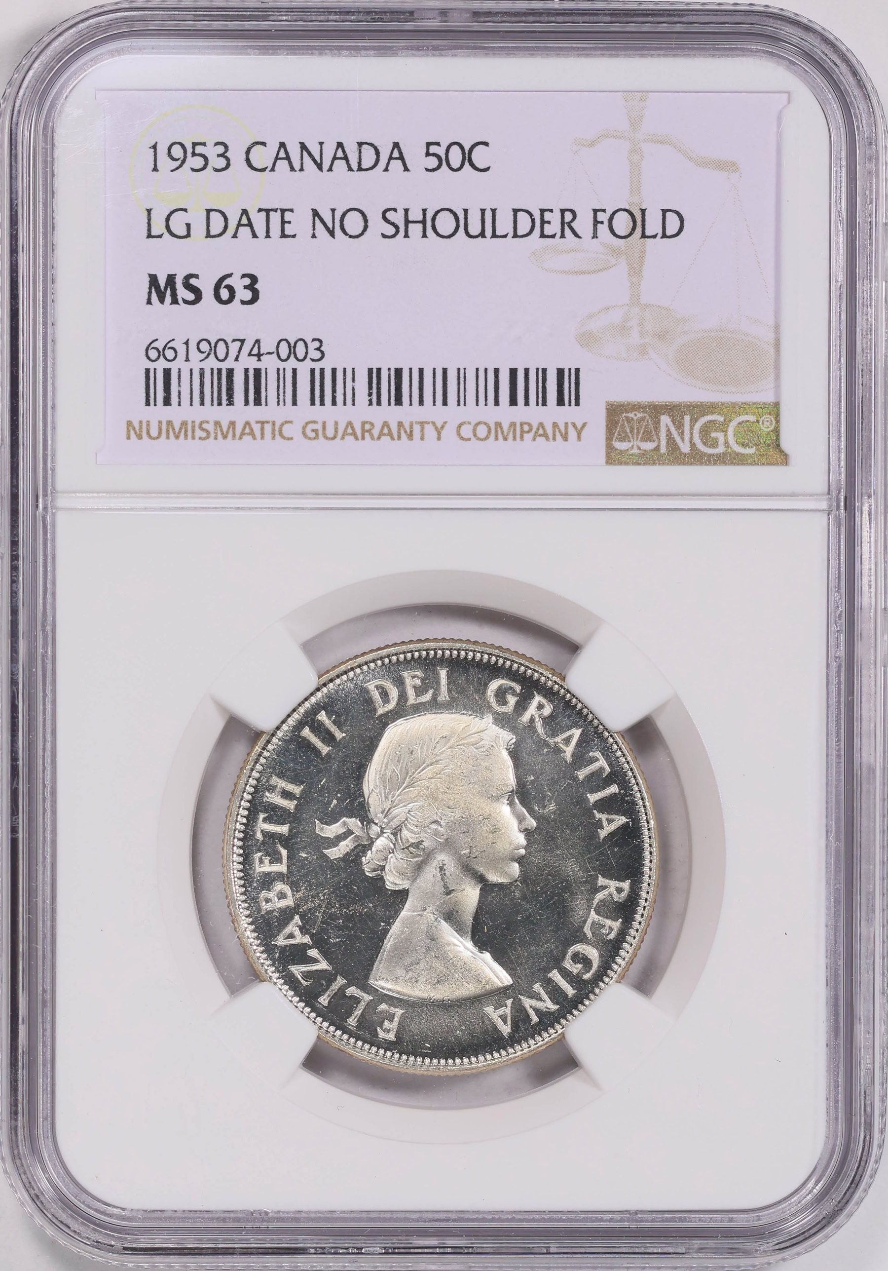 Canada 1953 Silver 50 Cents Large Date No Strap KM-53 NGC MS-63 (Item ...