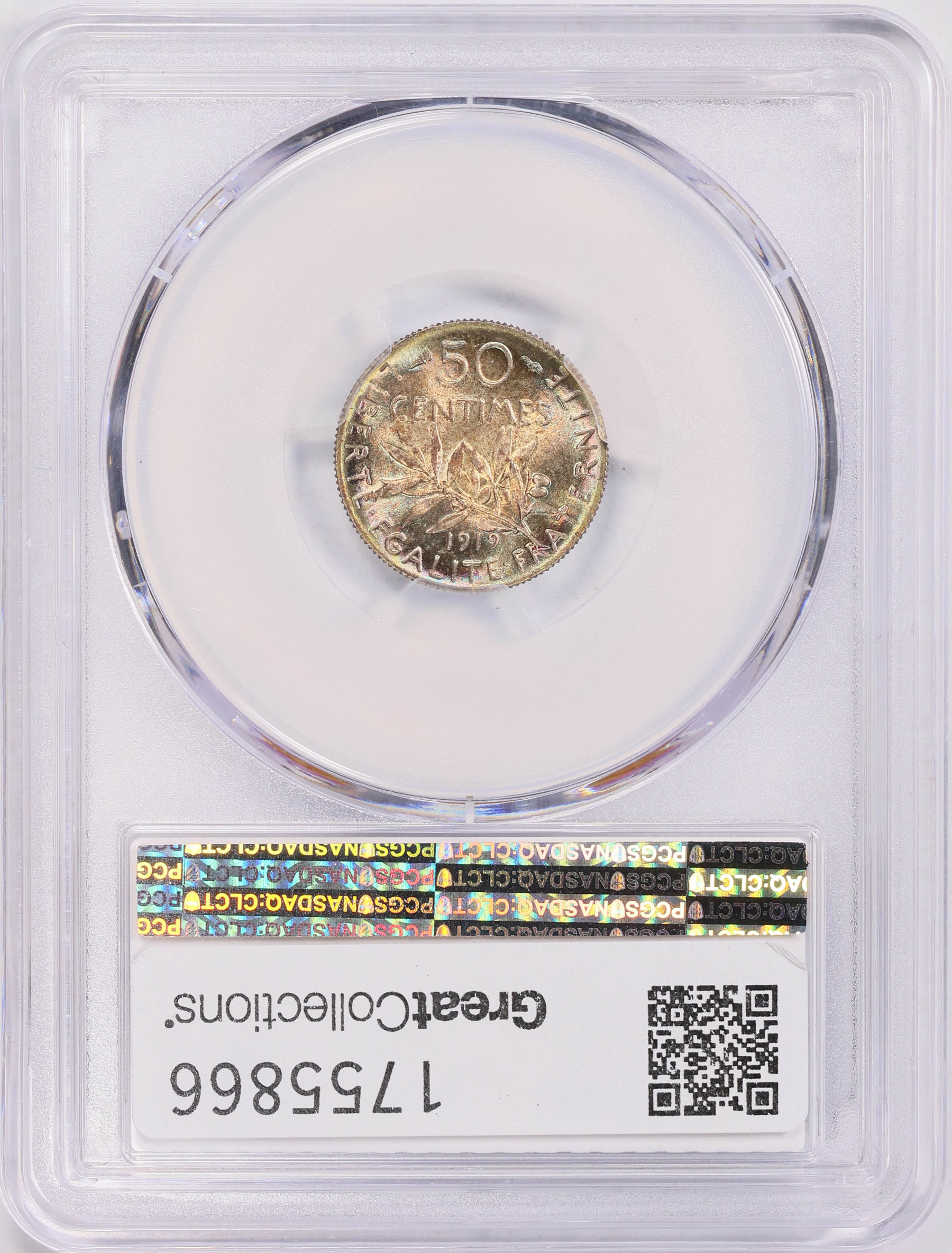 France 1919 Silver 50 Centimes KM-854 PCGS MS-66 (Toned) (Item 1755866 ...