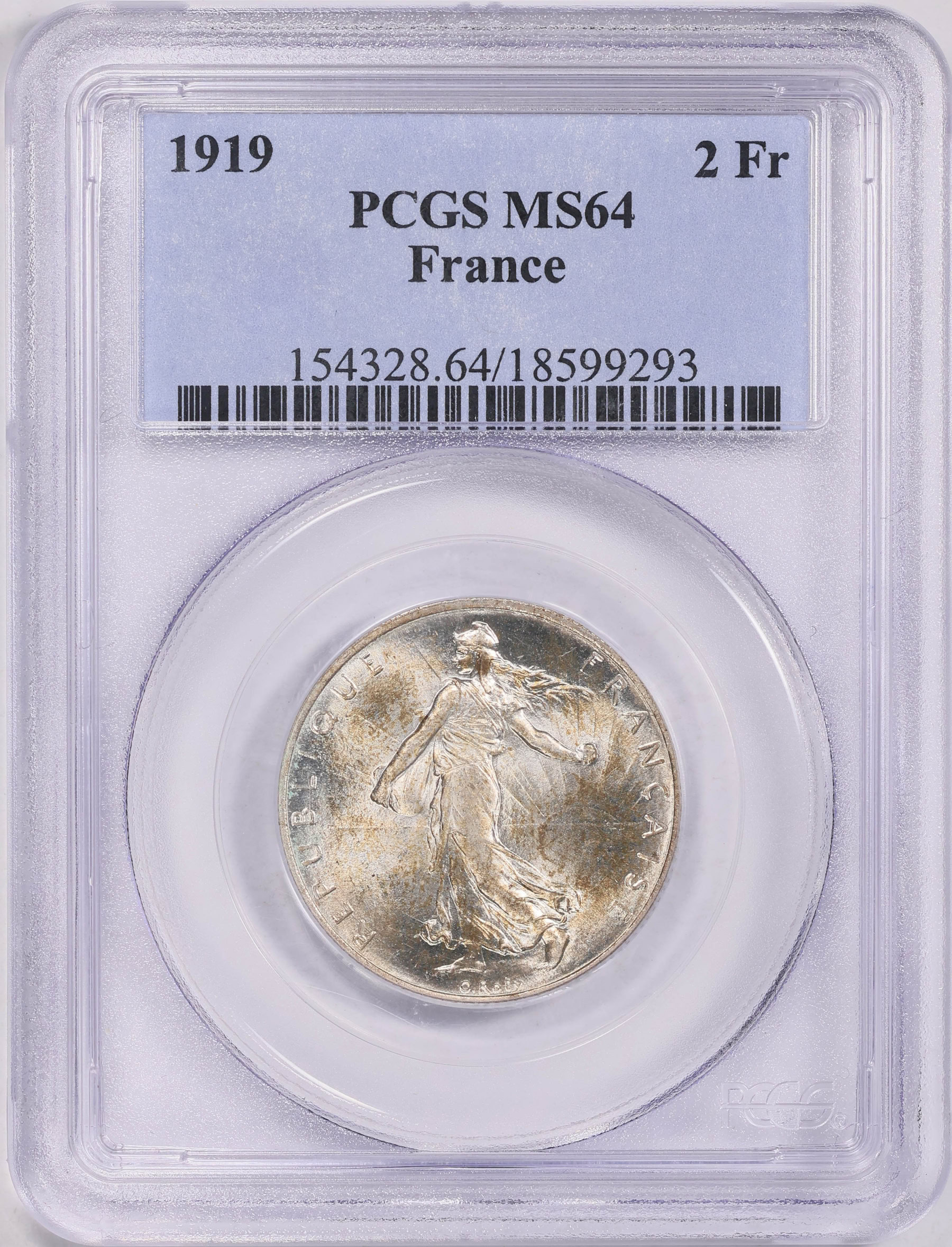 France 1919 Silver 2 Francs KM-845.1 PCGS MS-64 (Item 1755874 ...