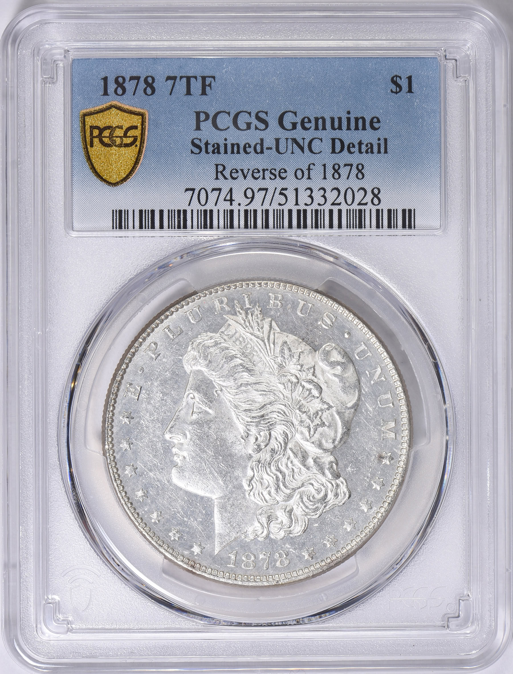 1878 Morgan Silver Dollar 7 Tailfeathers, Reverse of 1878 PCGS Genuine Unc Details (Item 1755880 ...