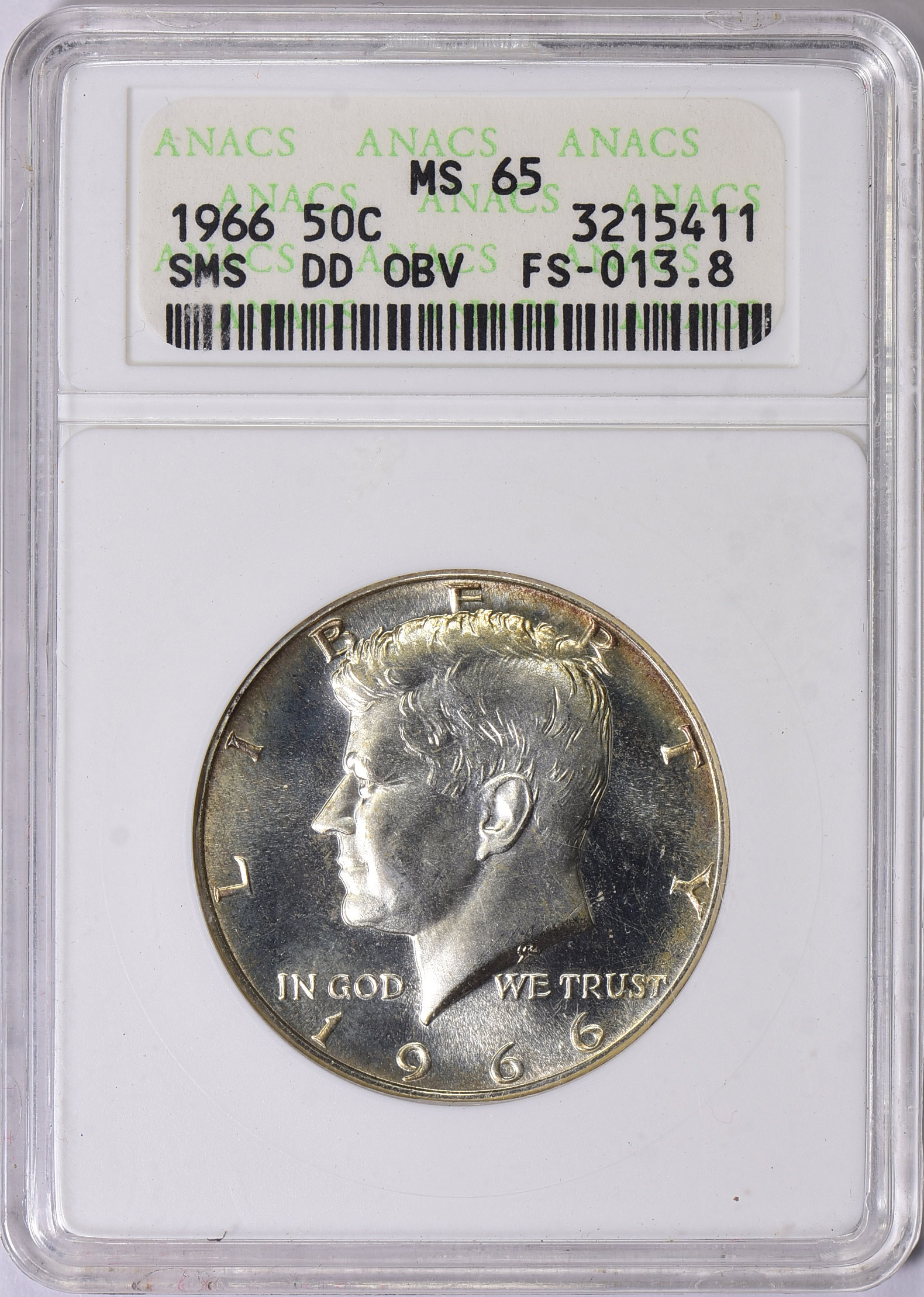 1966 Kennedy Half Dollar SMS Doubled Die Obverse FS-101 (013.8) ANACS MS-65 OH (Item 1755993 ...