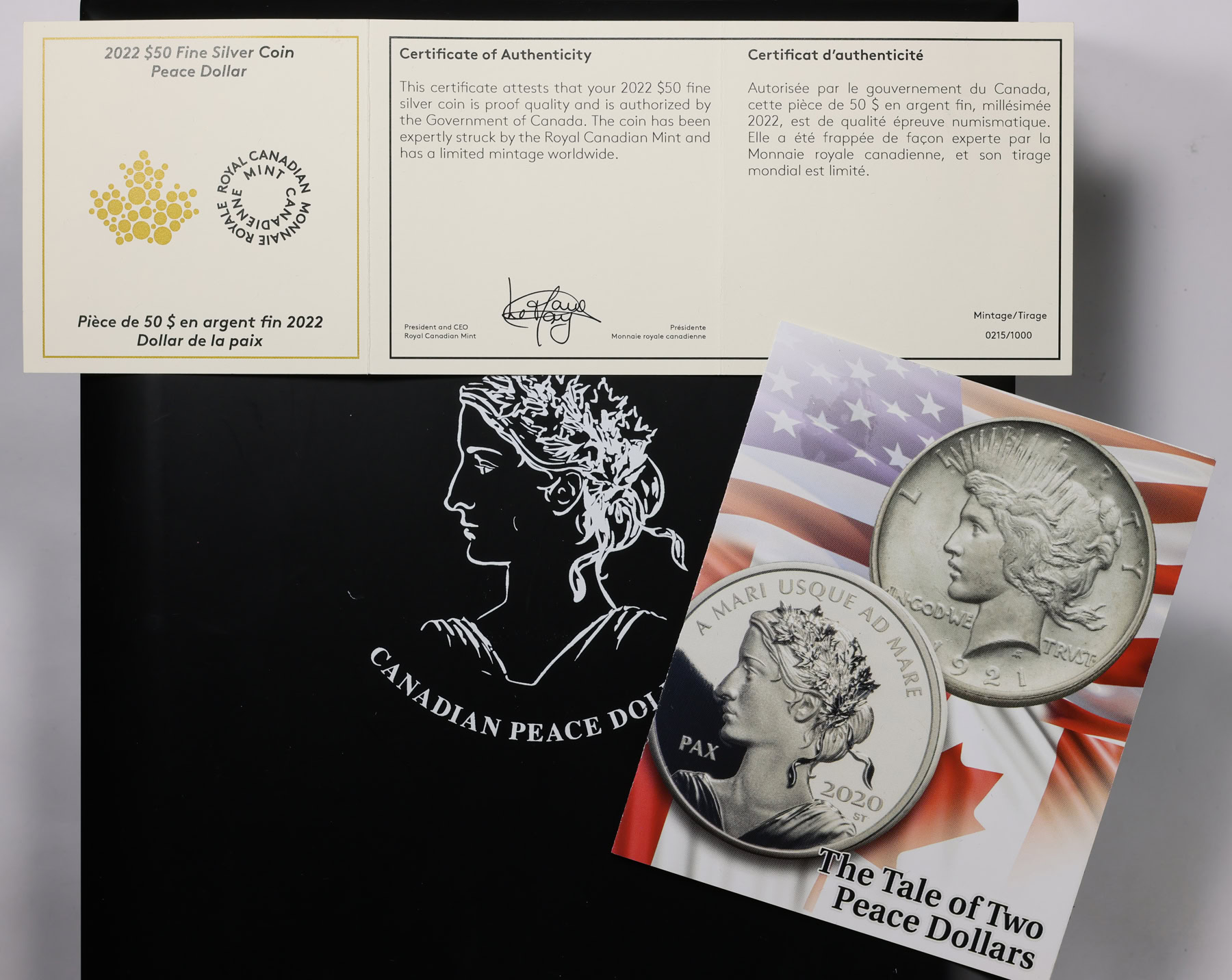 Canada 2022 Silver $50 Peace Dollar Ultra High Relief Pulsating in Case ...