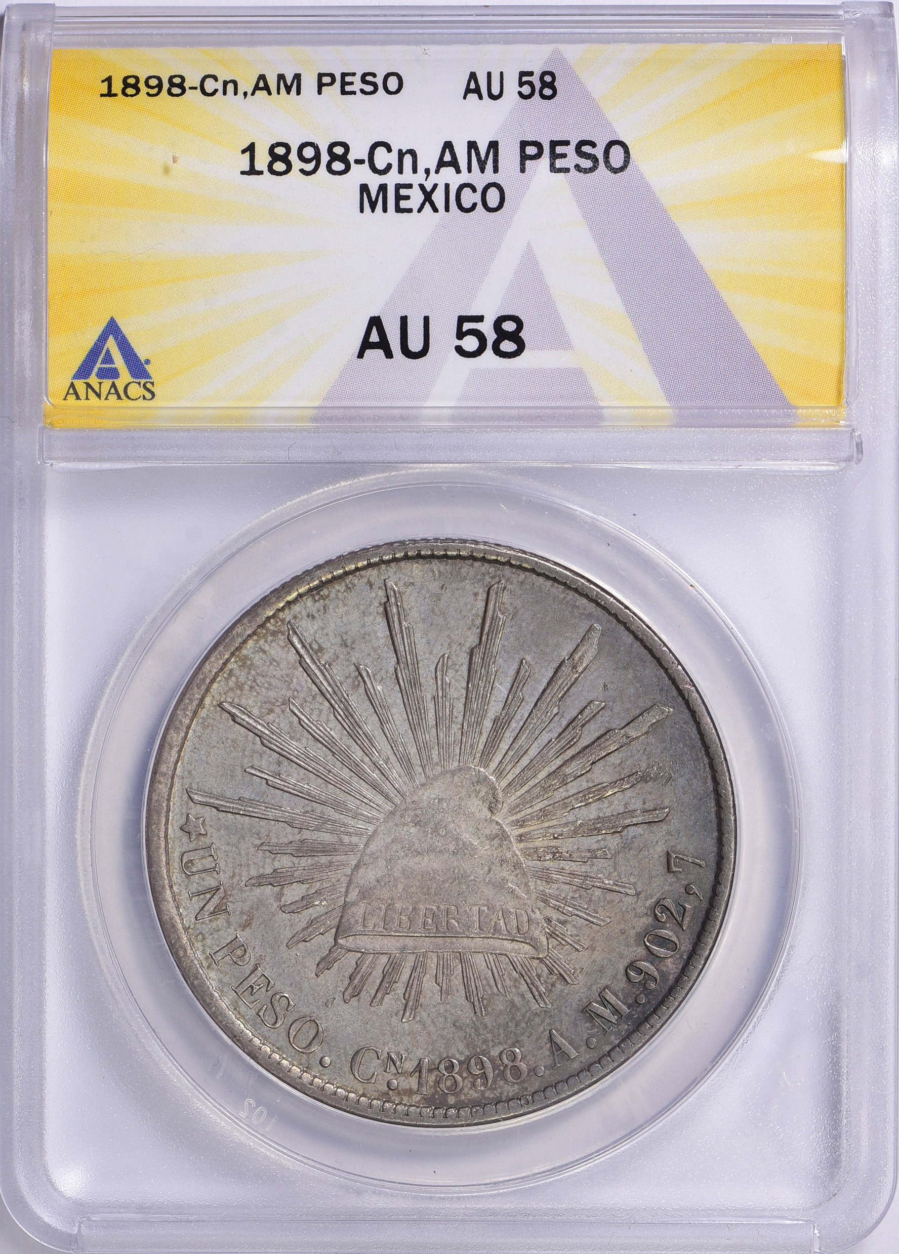 Mexico 1898-Cn AM Silver Peso KM-409 ANACS AU-58 (Item 1756173 ...