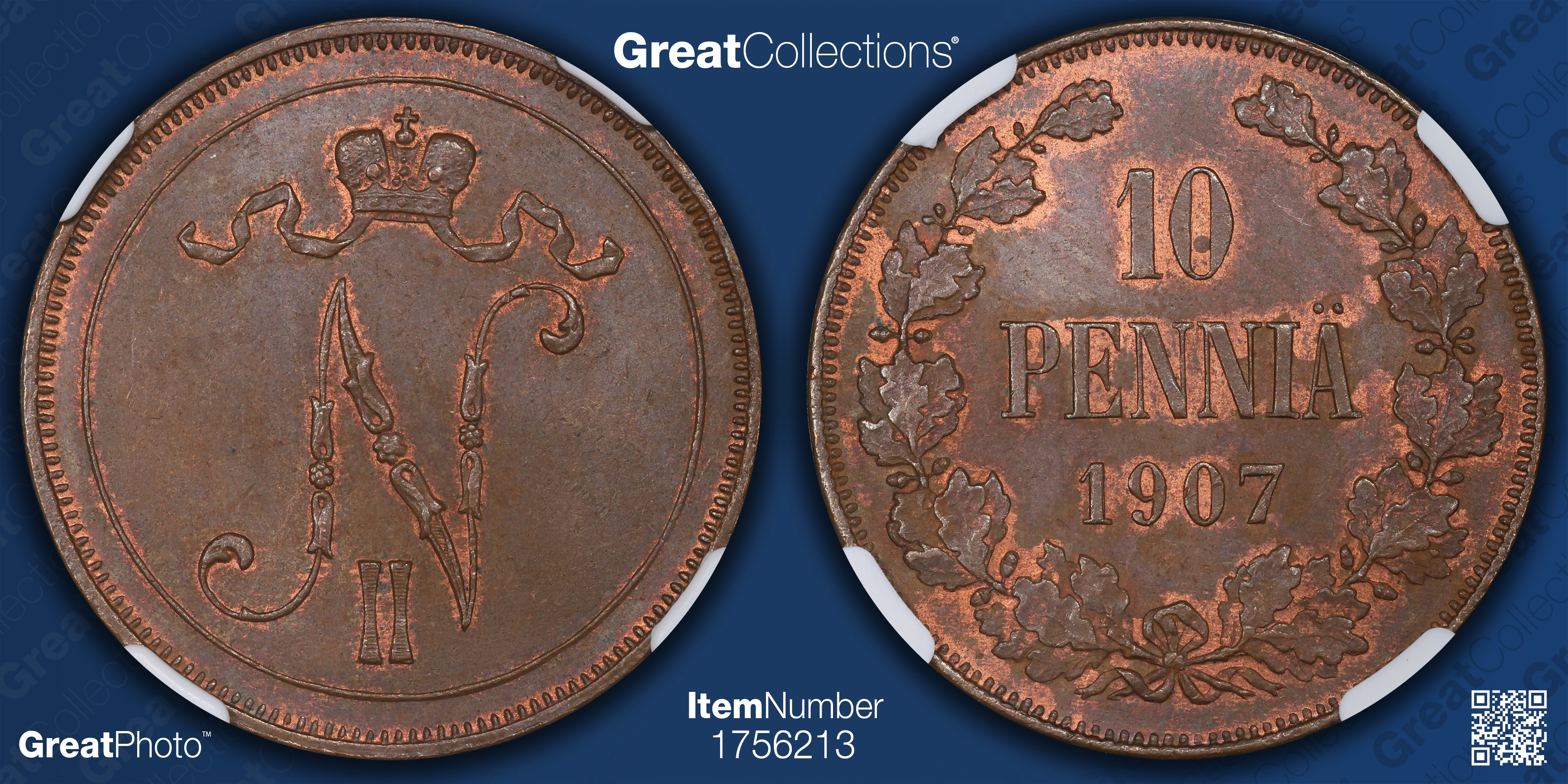 Finland 1907 10 Pennia KM-14 NGC MS-63 BN (Item 1756213 ...