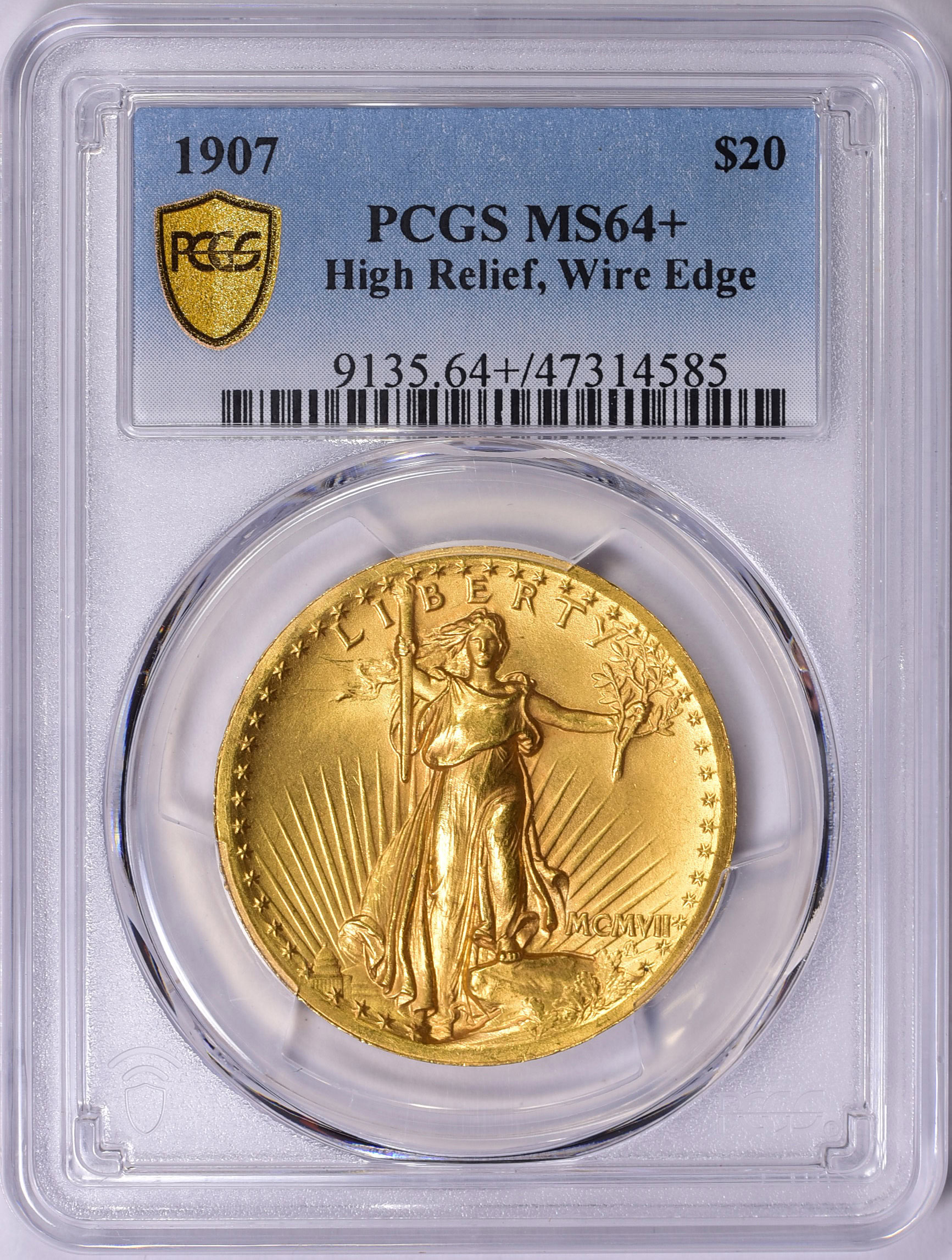 1907 Saint-Gaudens Gold Double Eagle MCMVII. High Relief, Wire Edge PCGS MS-64+ (Item 1756249 ...