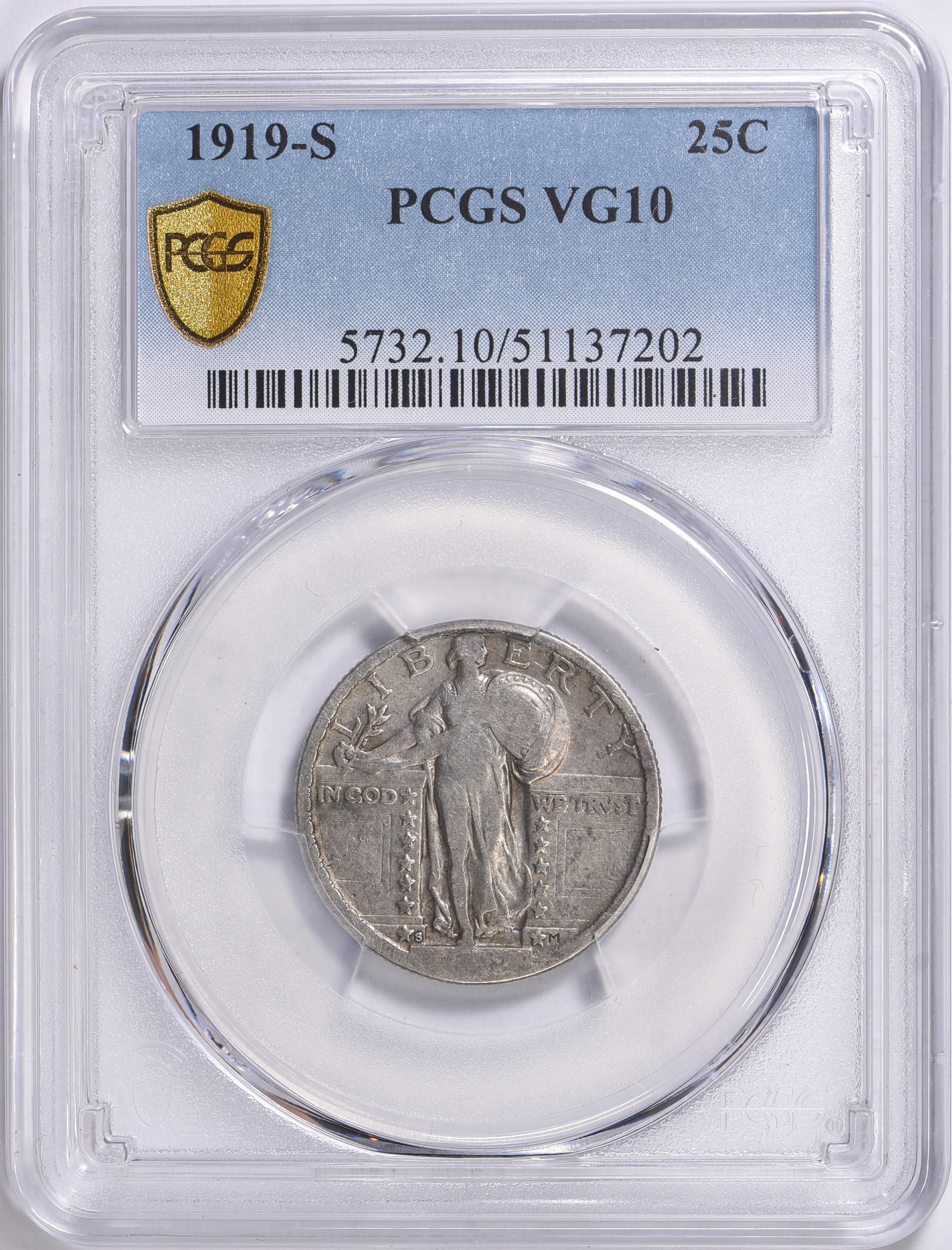 1919-S Standing Liberty Quarter PCGS VG-10 (Item 1756263) | GreatCollections Coin Auctions