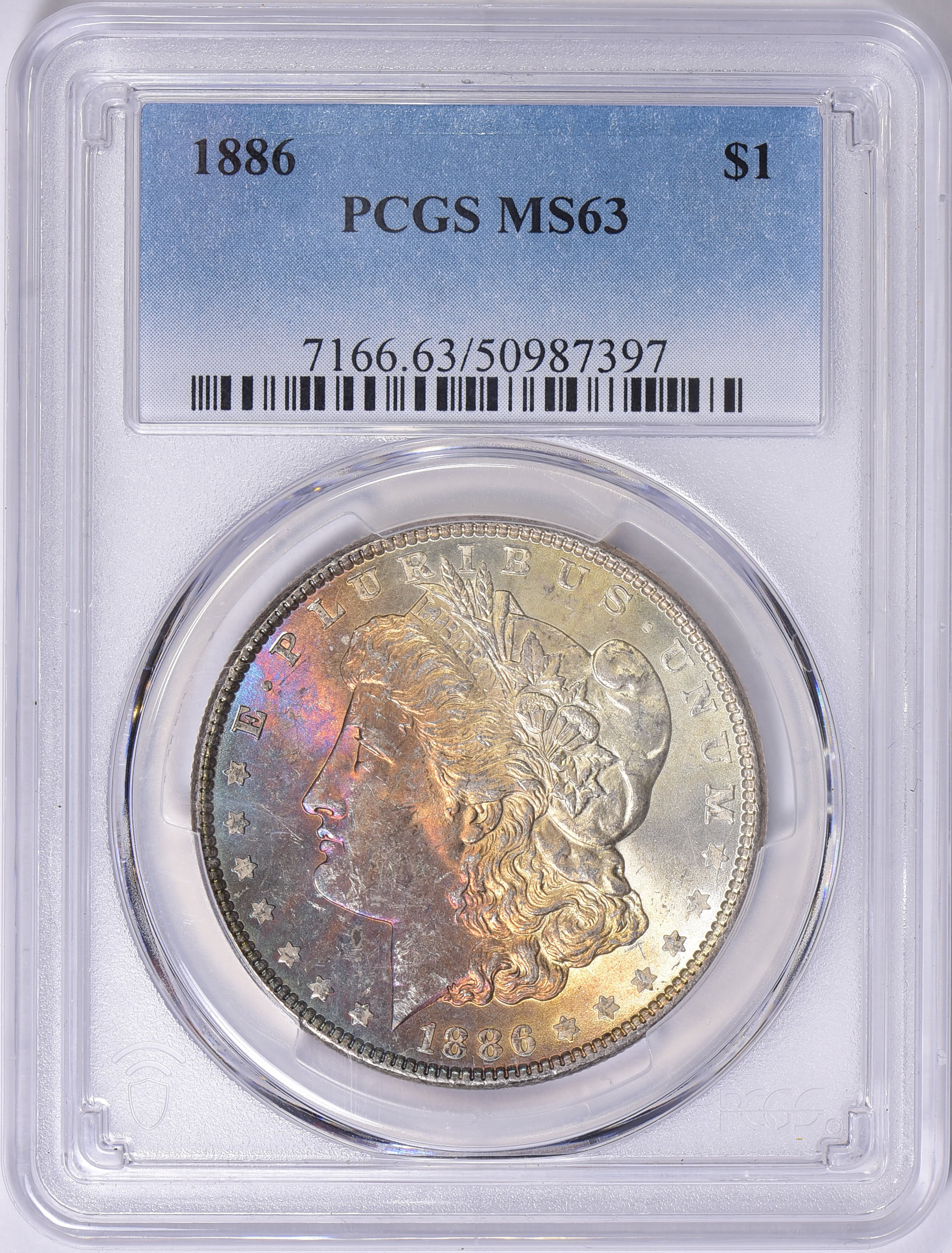 1886 Morgan Silver Dollar PCGS MS-63 (Toned) (Item 1756274) | GreatCollections Coin Auctions