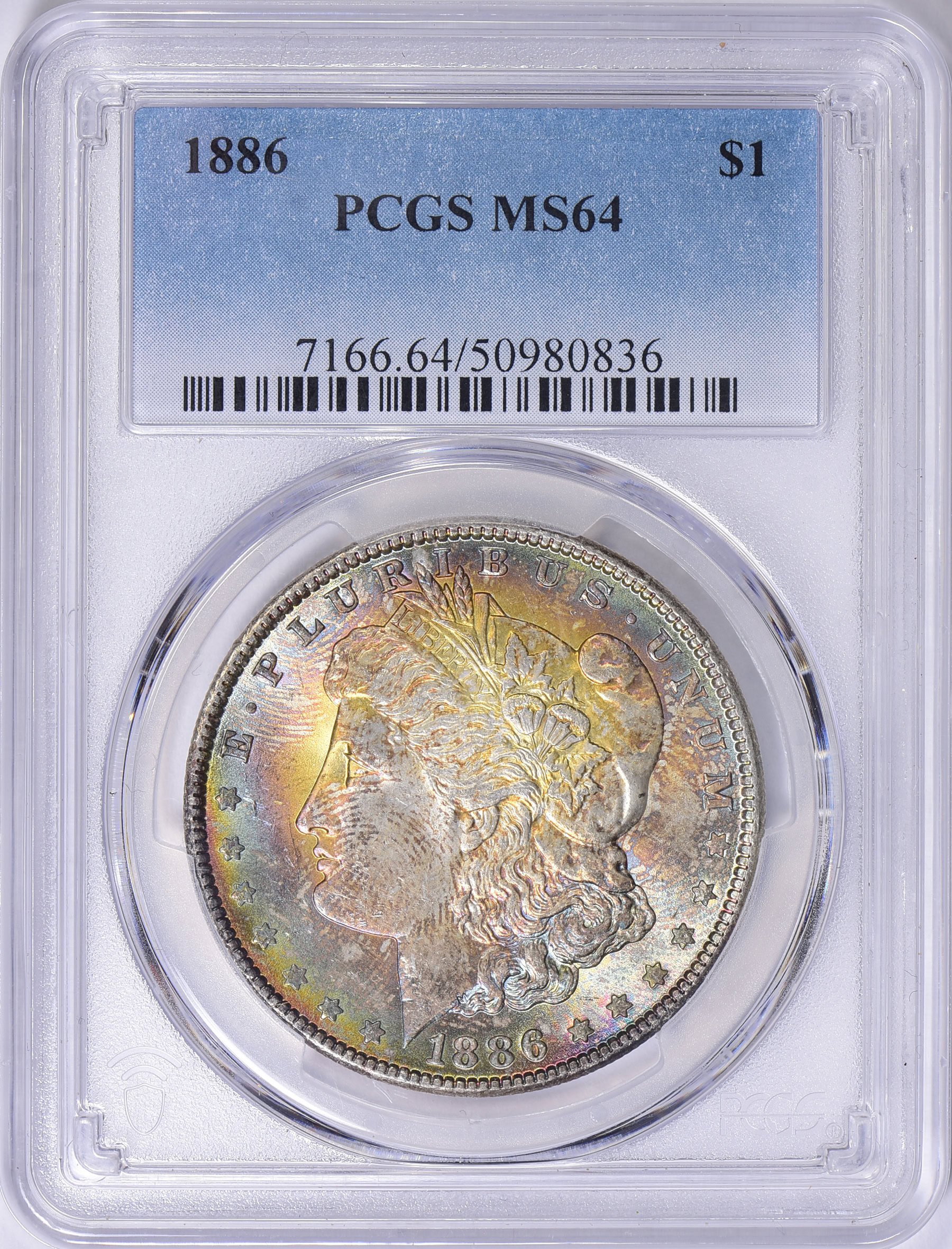 1886 Morgan Silver Dollar PCGS MS-64 (Toned) (Item 1756275) | GreatCollections Coin Auctions