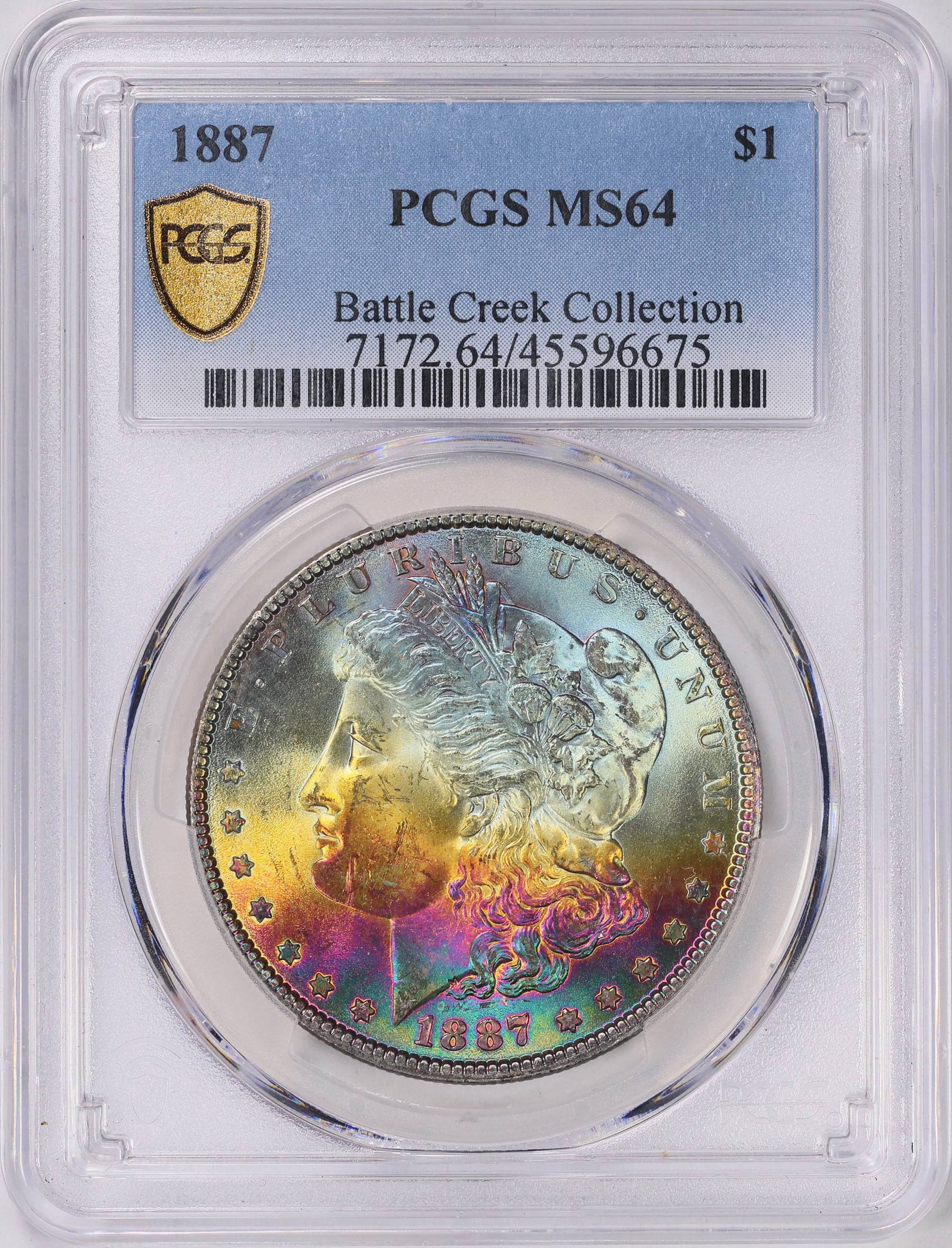 1887 Morgan Silver Dollar PCGS MS-64 (Toned) (Battle Creek Collection ...