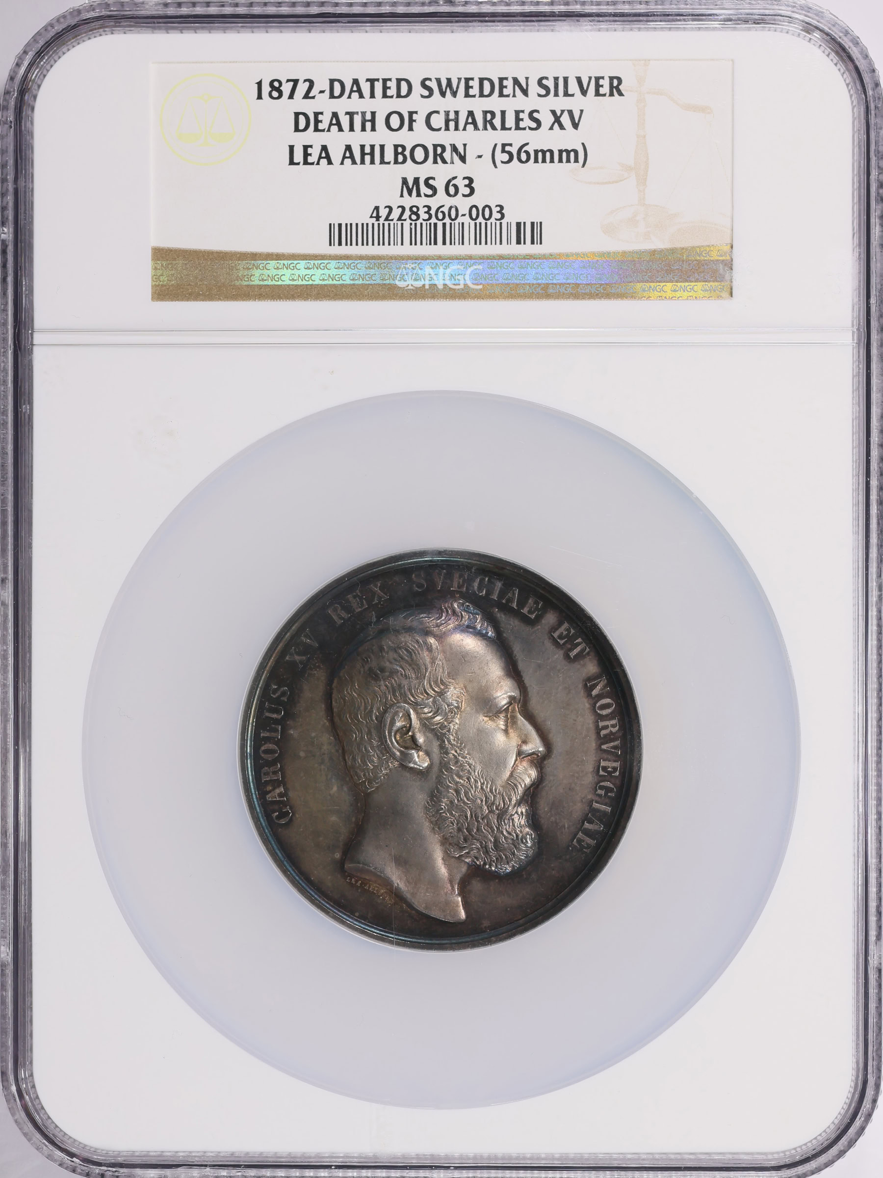 Sweden 1872-Dated Silver 56mm Death of Charles XV Medal NGC MS-63 (Toned) | NGC Cert #4228360 ...