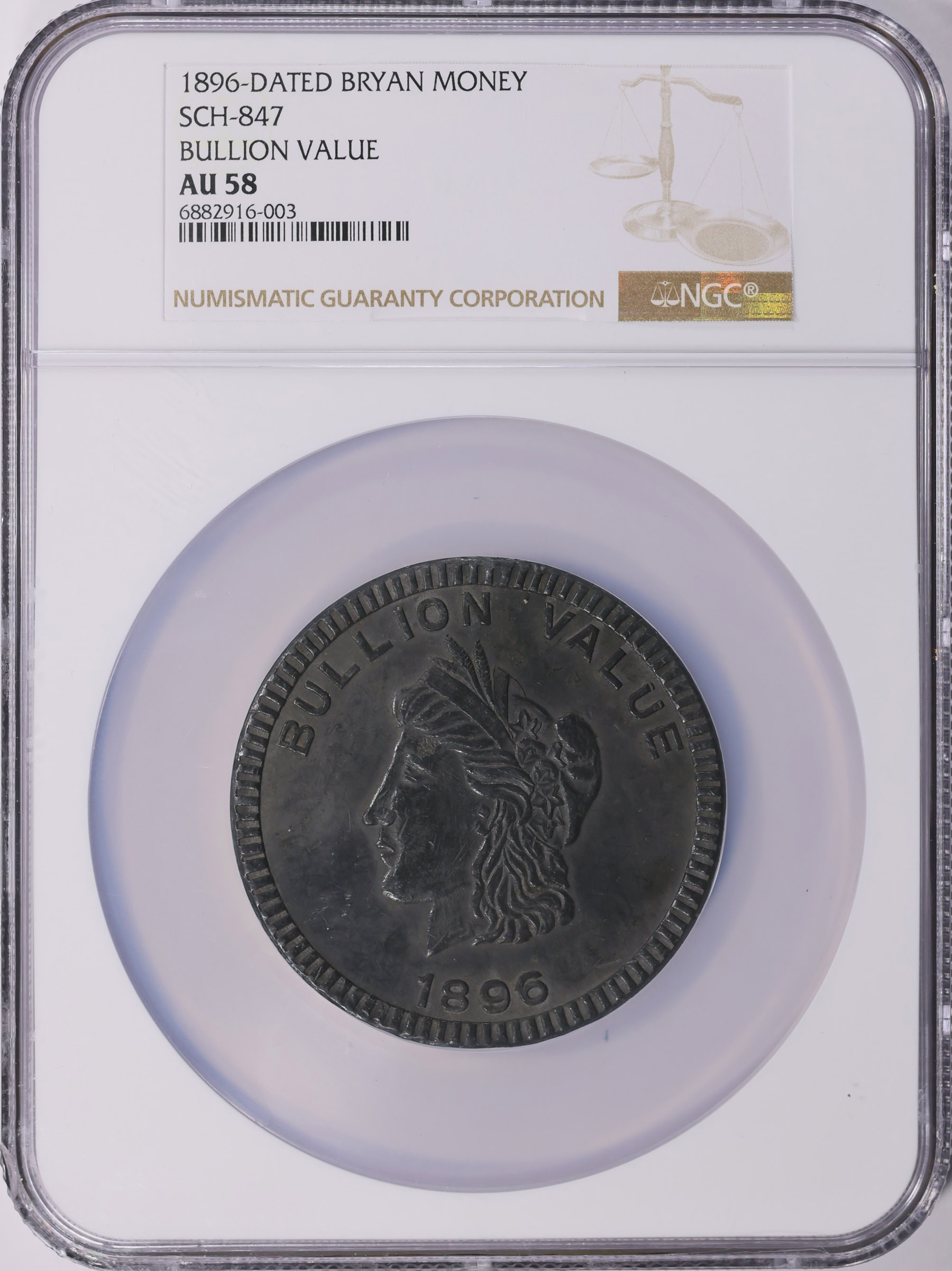 1896-Dated Lead 64mm Sixteen To One, We Dont Think Bryan Money Sch-847 ...