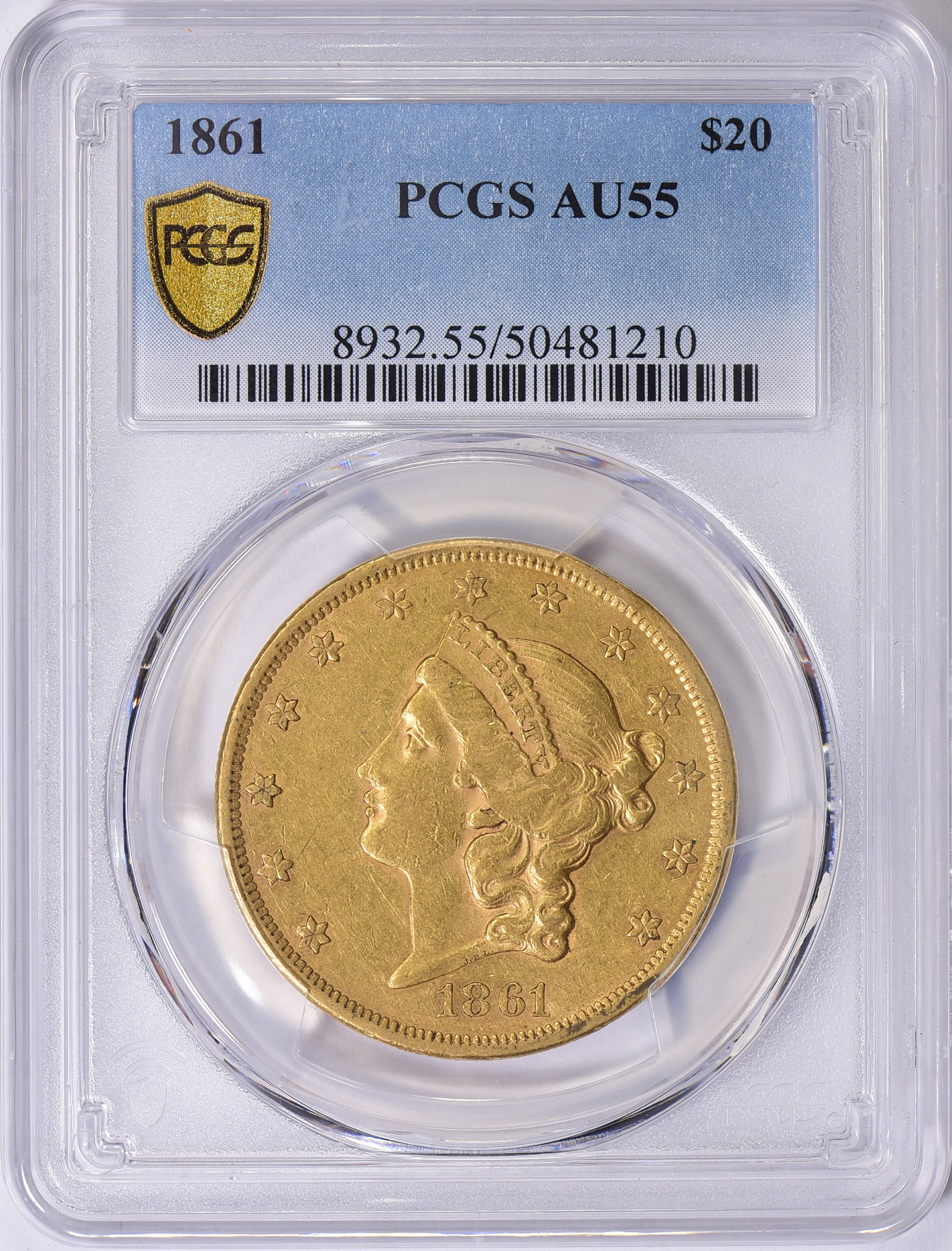 1861 Liberty Gold Double Eagle PCGS AU-55 (Item 1756379) | GreatCollections Coin Auctions
