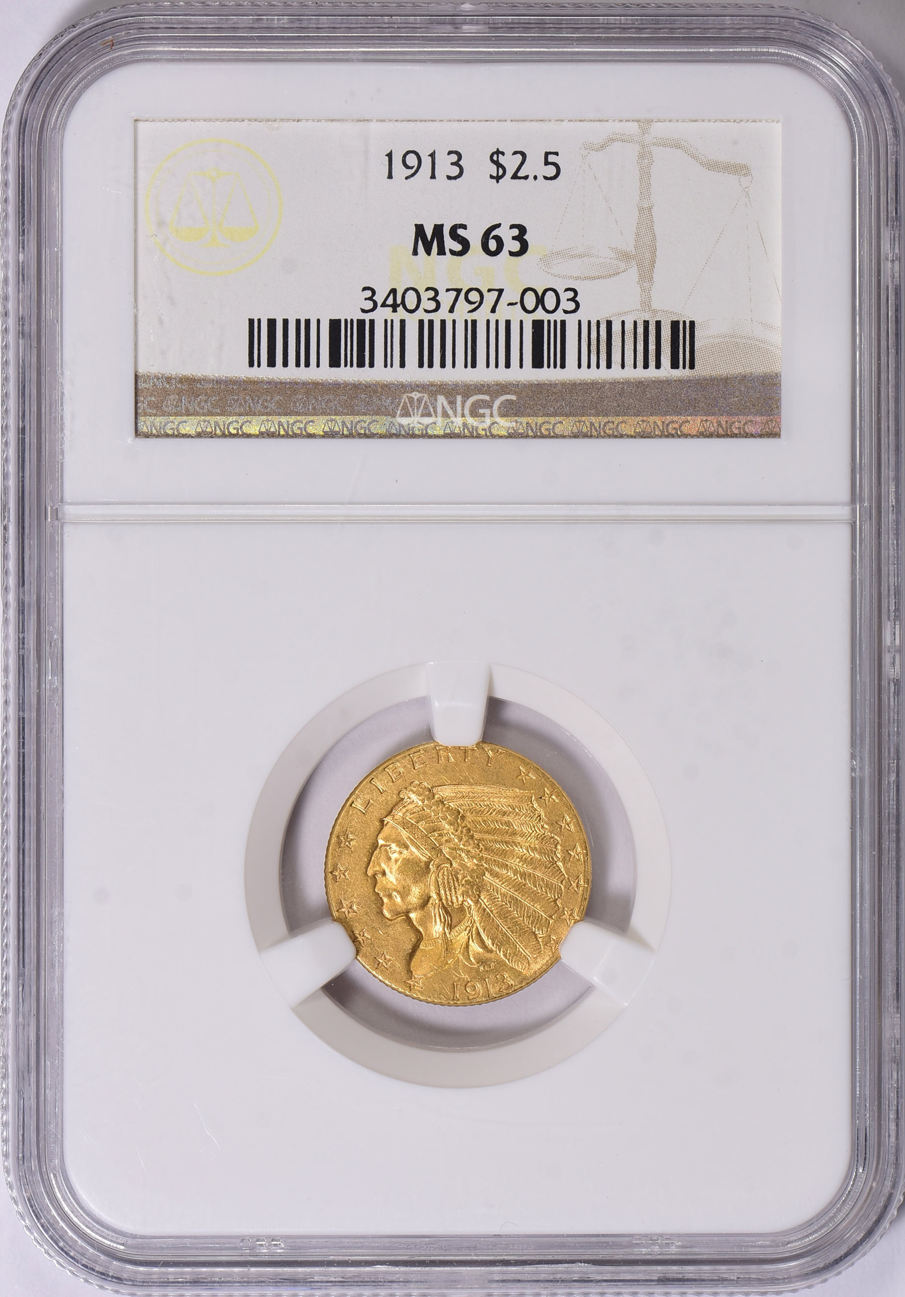 1913 Indian Gold Quarter Eagle NGC MS-63 (Item 1756399) | GreatCollections Coin Auctions