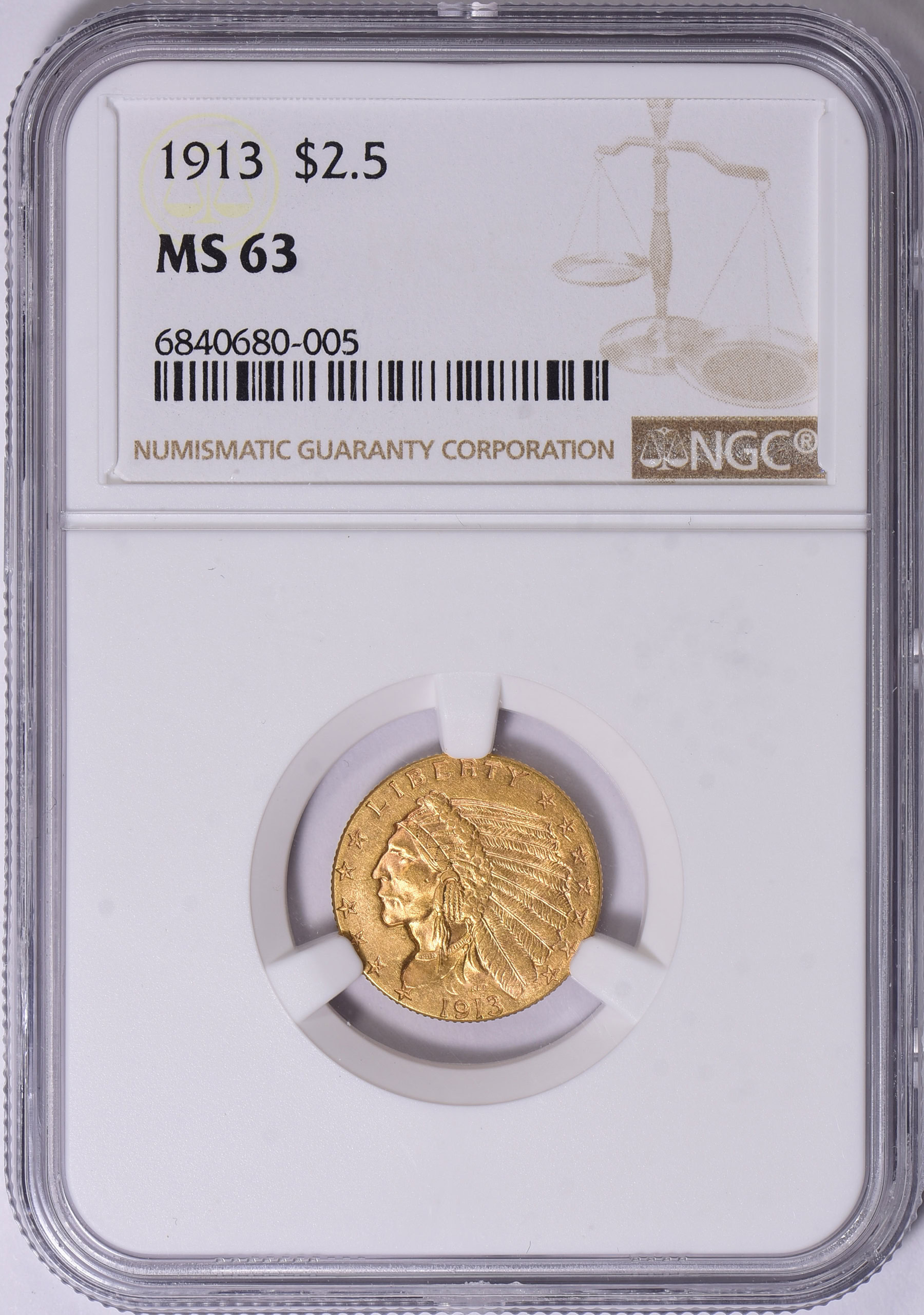 1913 Indian Gold Quarter Eagle NGC MS-63 (Item 1756405) | GreatCollections Coin Auctions