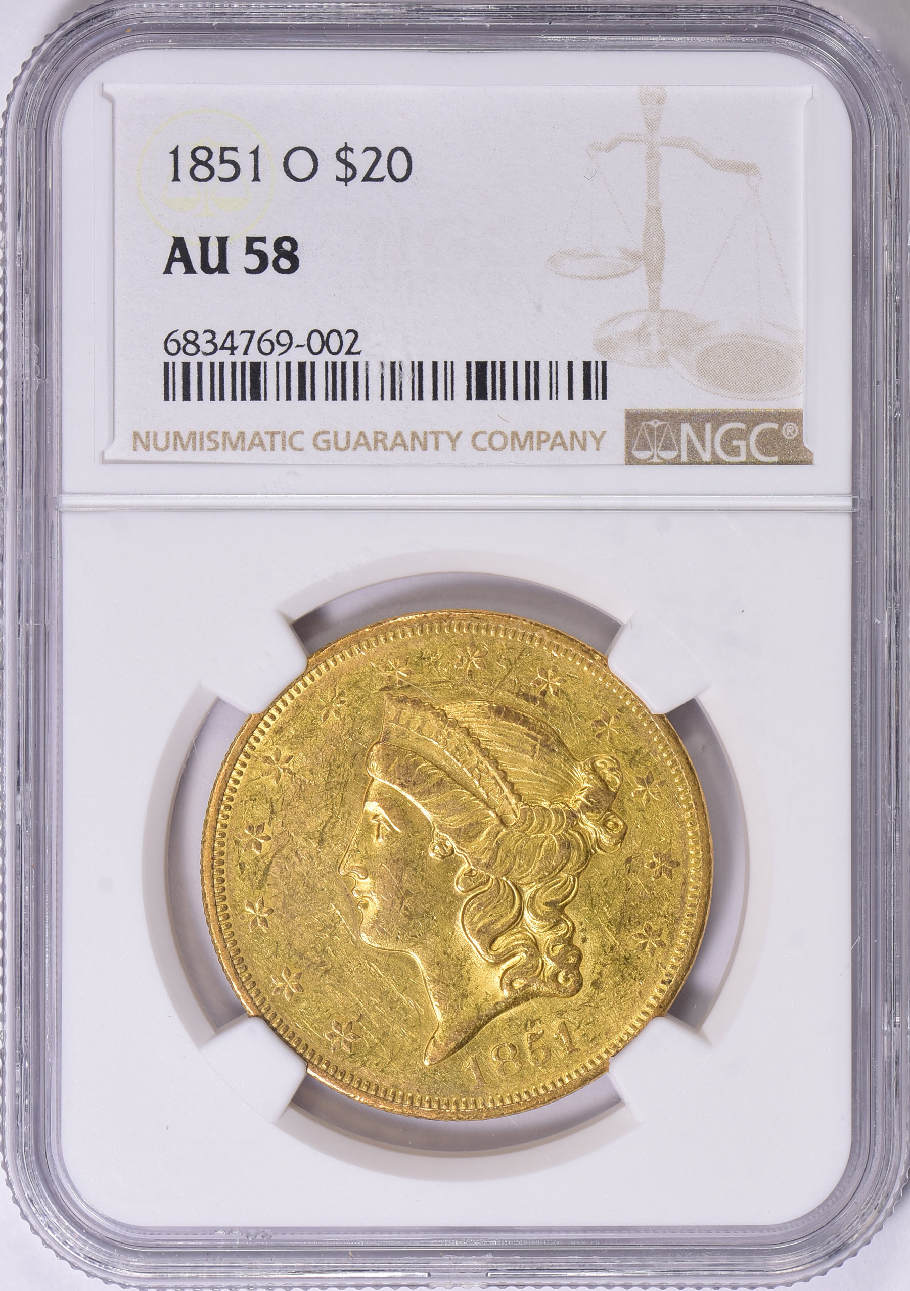 1851-O Liberty Gold Double Eagle NGC AU-58 (Item 1756440) | GreatCollections Coin Auctions