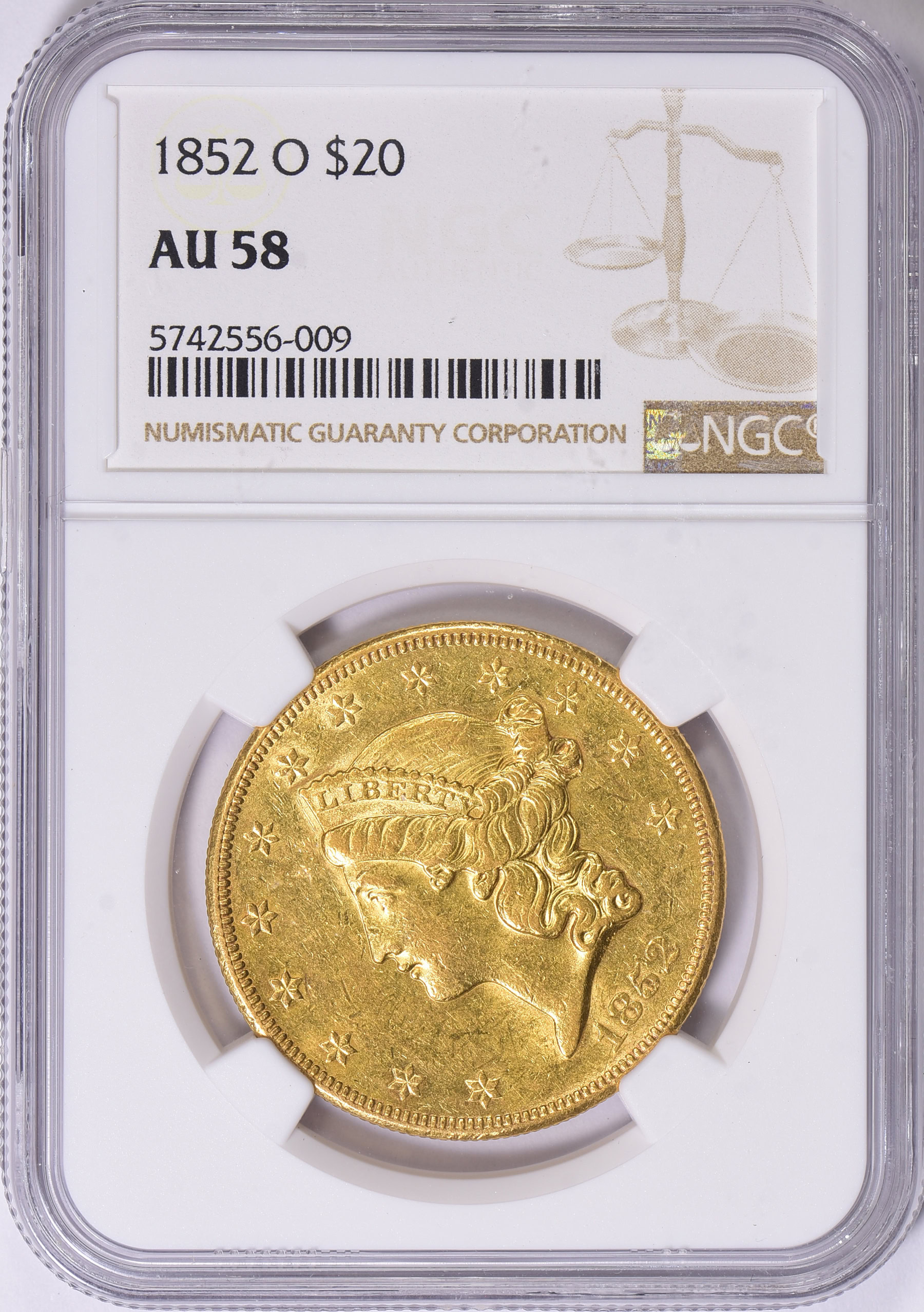 1852-O Liberty Gold Double Eagle NGC AU-58 (Item 1756441) | GreatCollections Coin Auctions