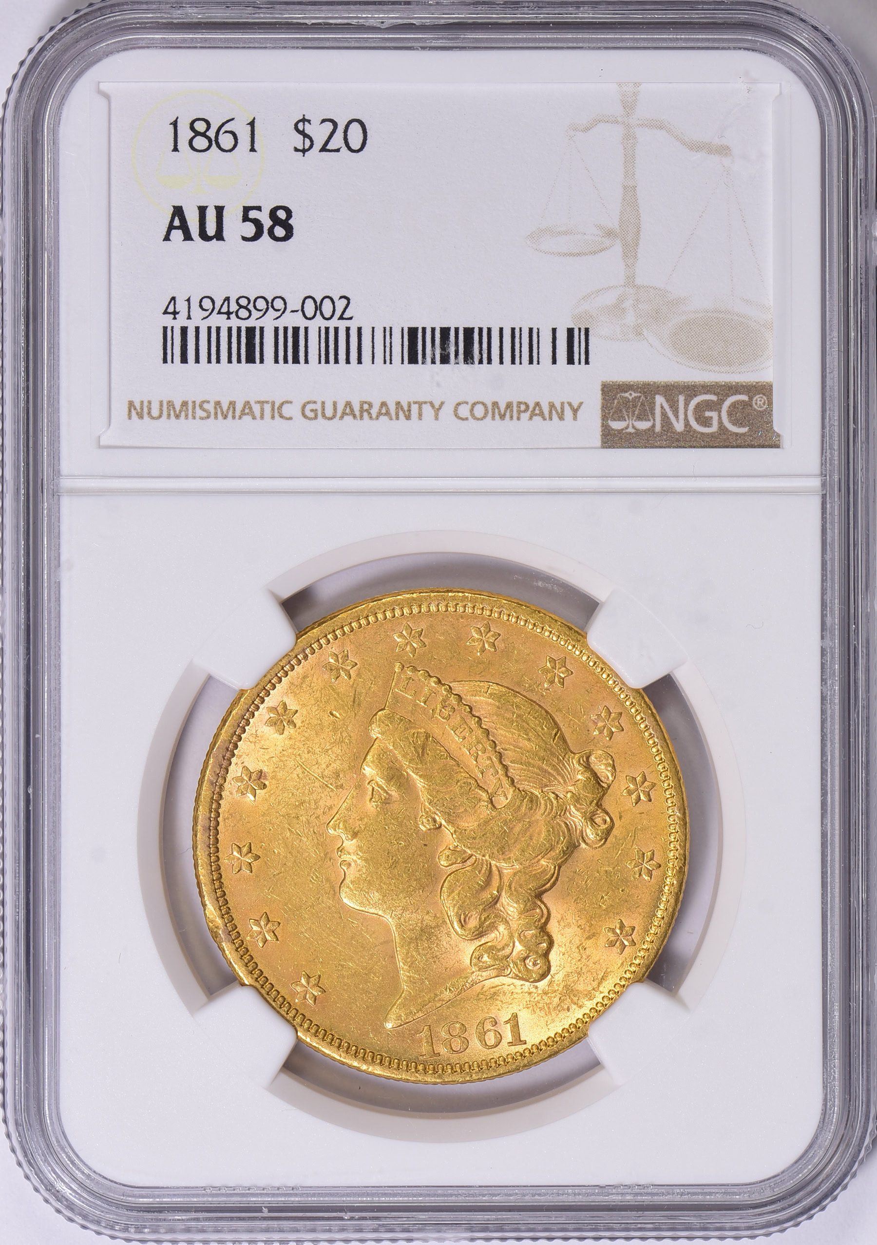 1861 Liberty Gold Double Eagle NGC AU-58 (Item 1756448) | GreatCollections Coin Auctions