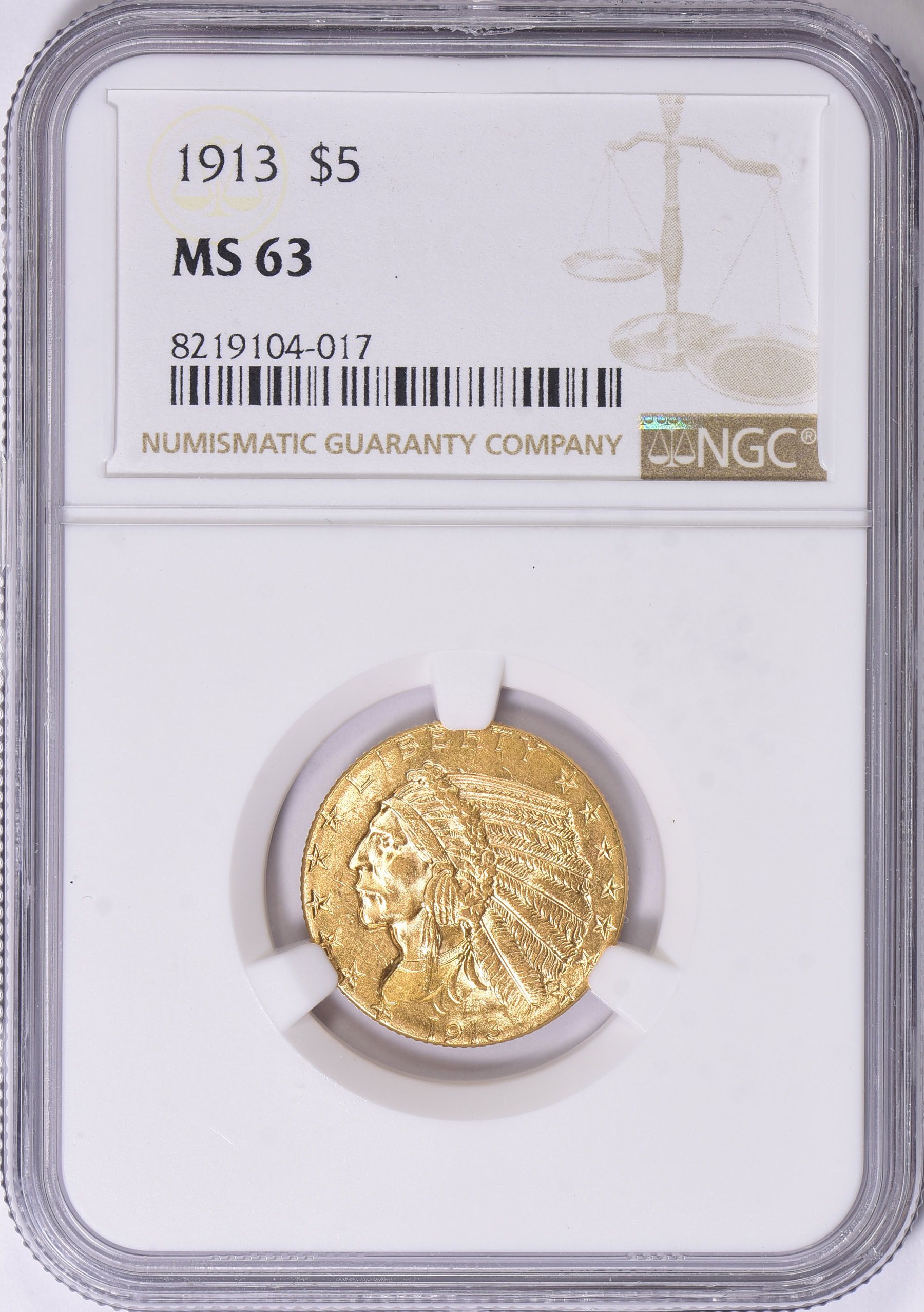1913 Indian Gold Half Eagle NGC MS-63 (Item 1756450) | GreatCollections Coin Auctions