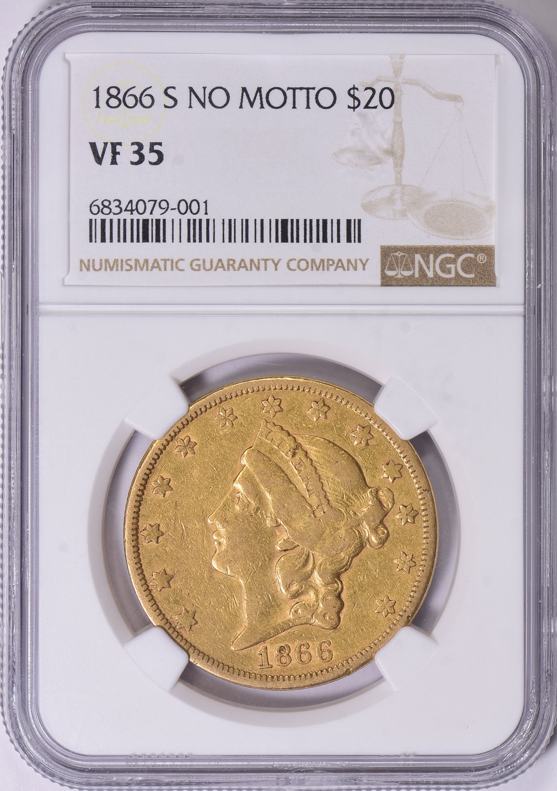 1866-S Liberty Gold Double Eagle No Motto NGC VF-35 (Item 1756458) | GreatCollections Coin Auctions