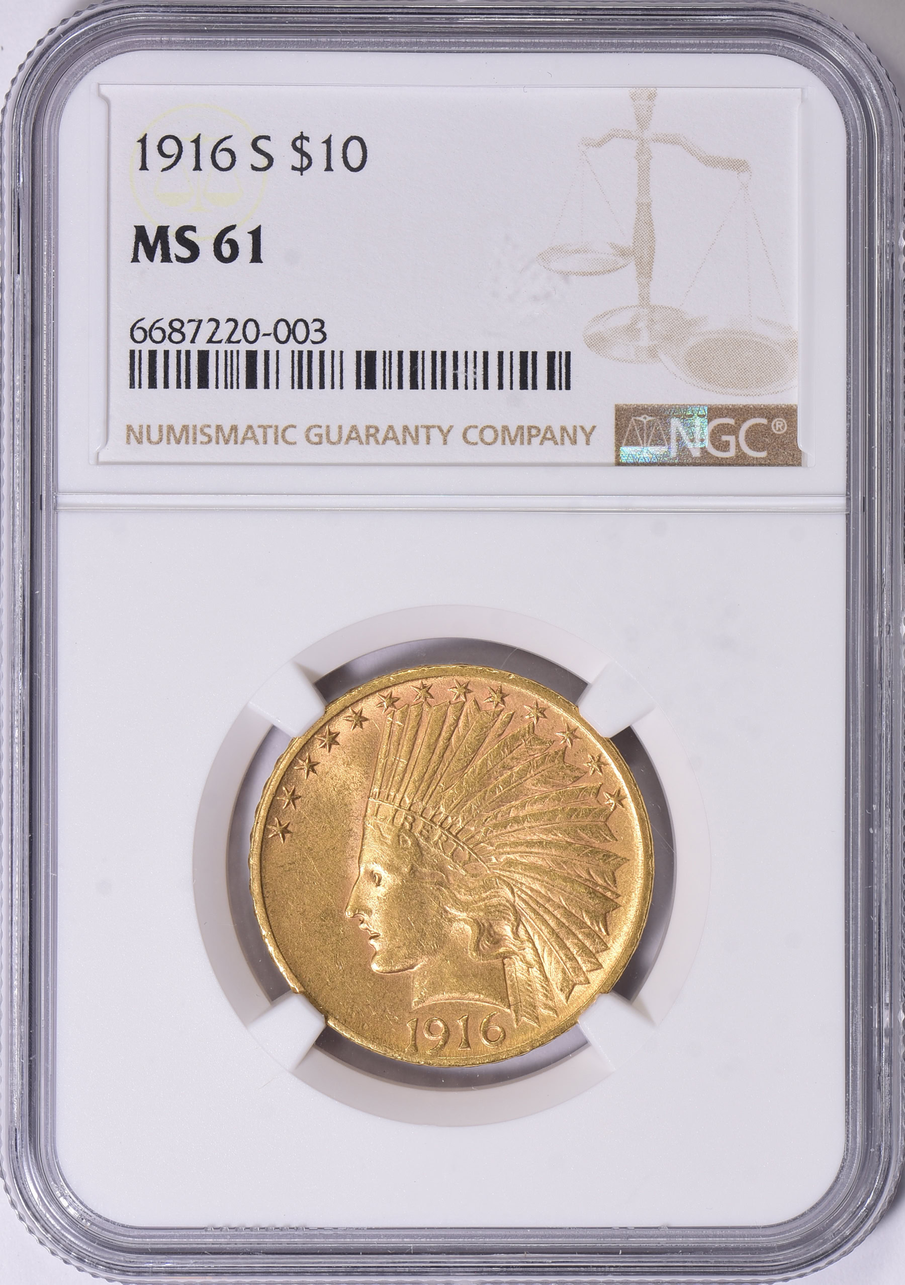 1916-S Indian Gold Eagle NGC MS-61 (Item 1756460) | GreatCollections ...