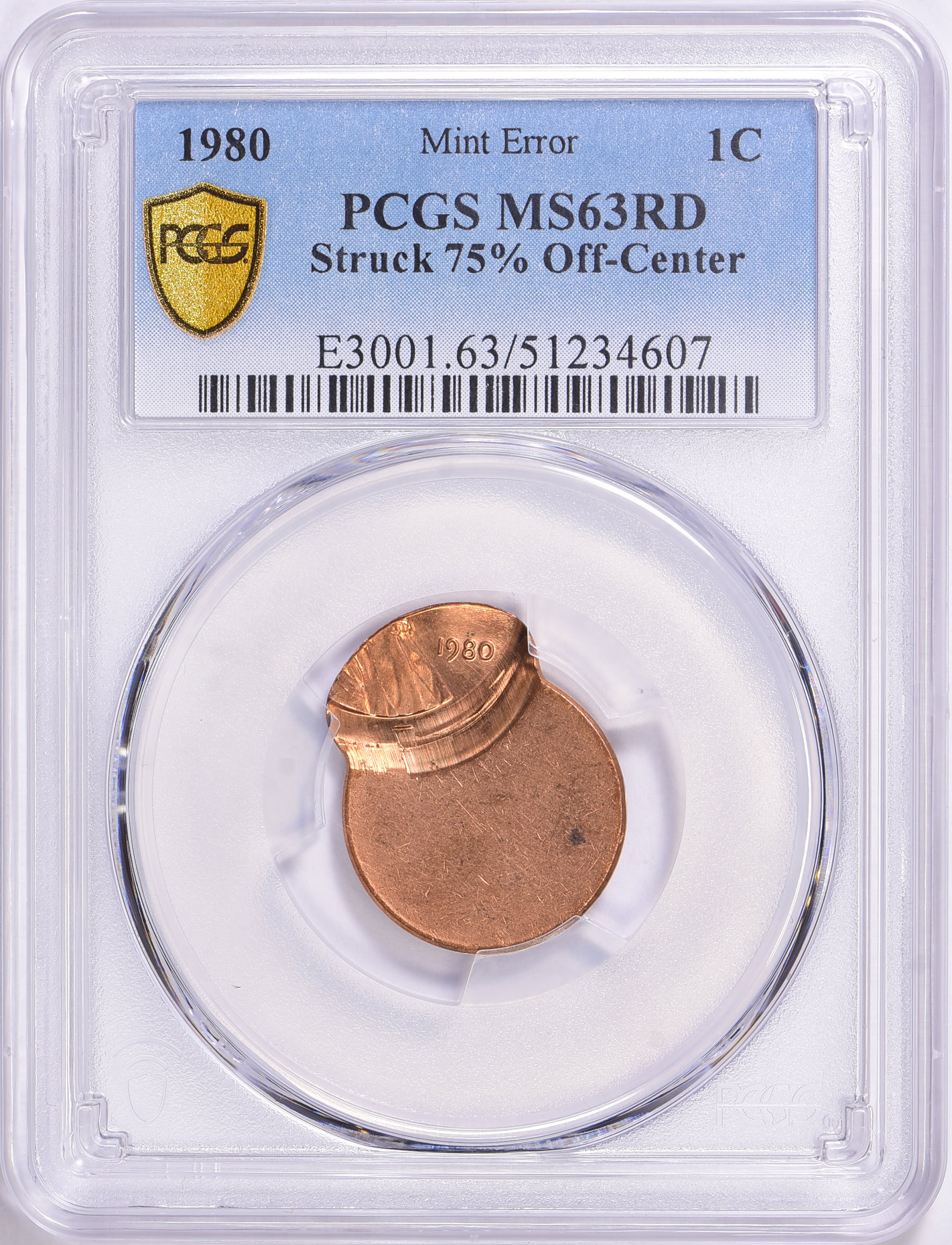 Mint Error 1980 Lincoln Cent Struck 75% Off Center PCGS MS-63 RD | PCGS ...