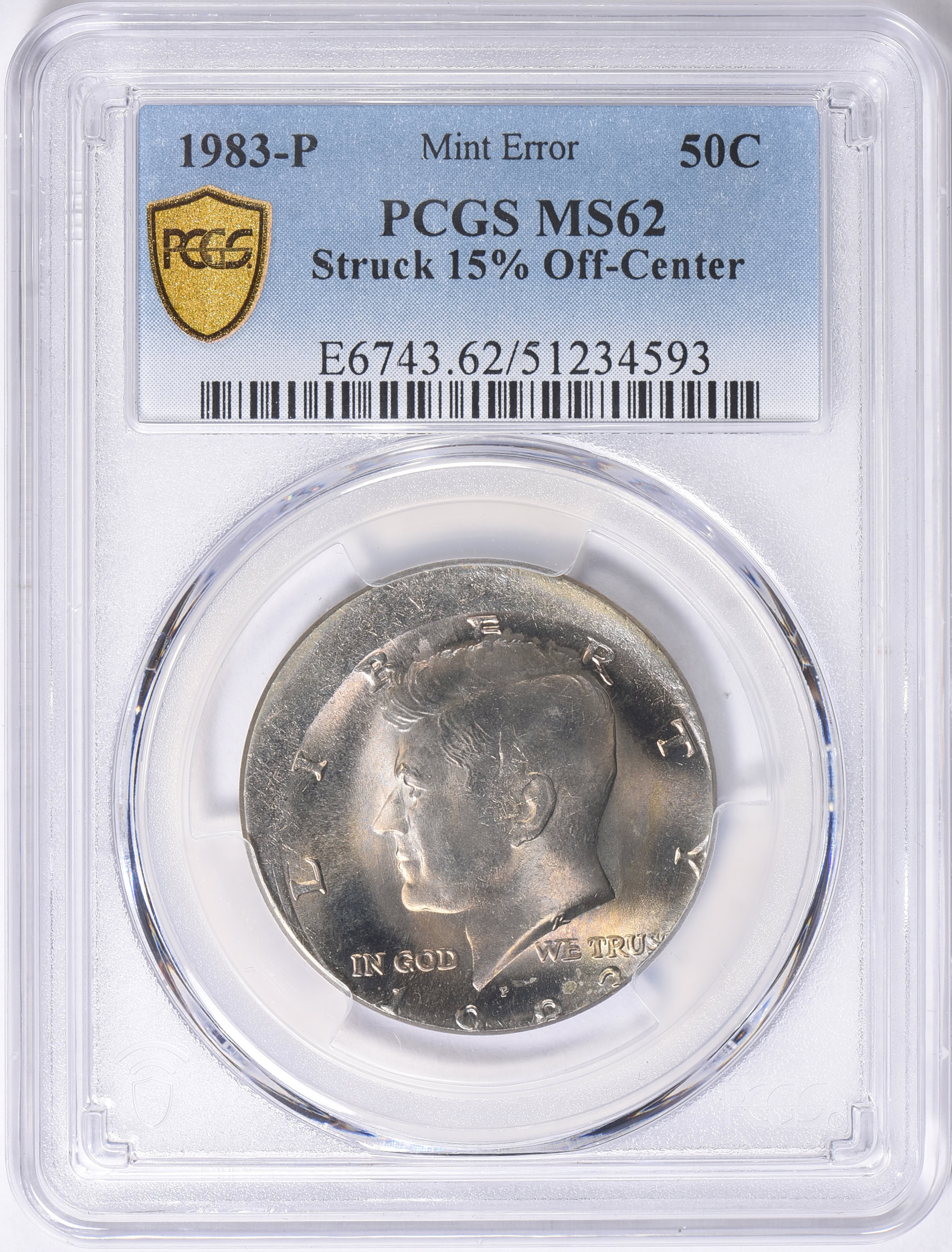 Mint Error 1983-P Kennedy Half Dollar Struck 15% Off Center PCGS MS-62 | PCGS Cert #51234593 ...