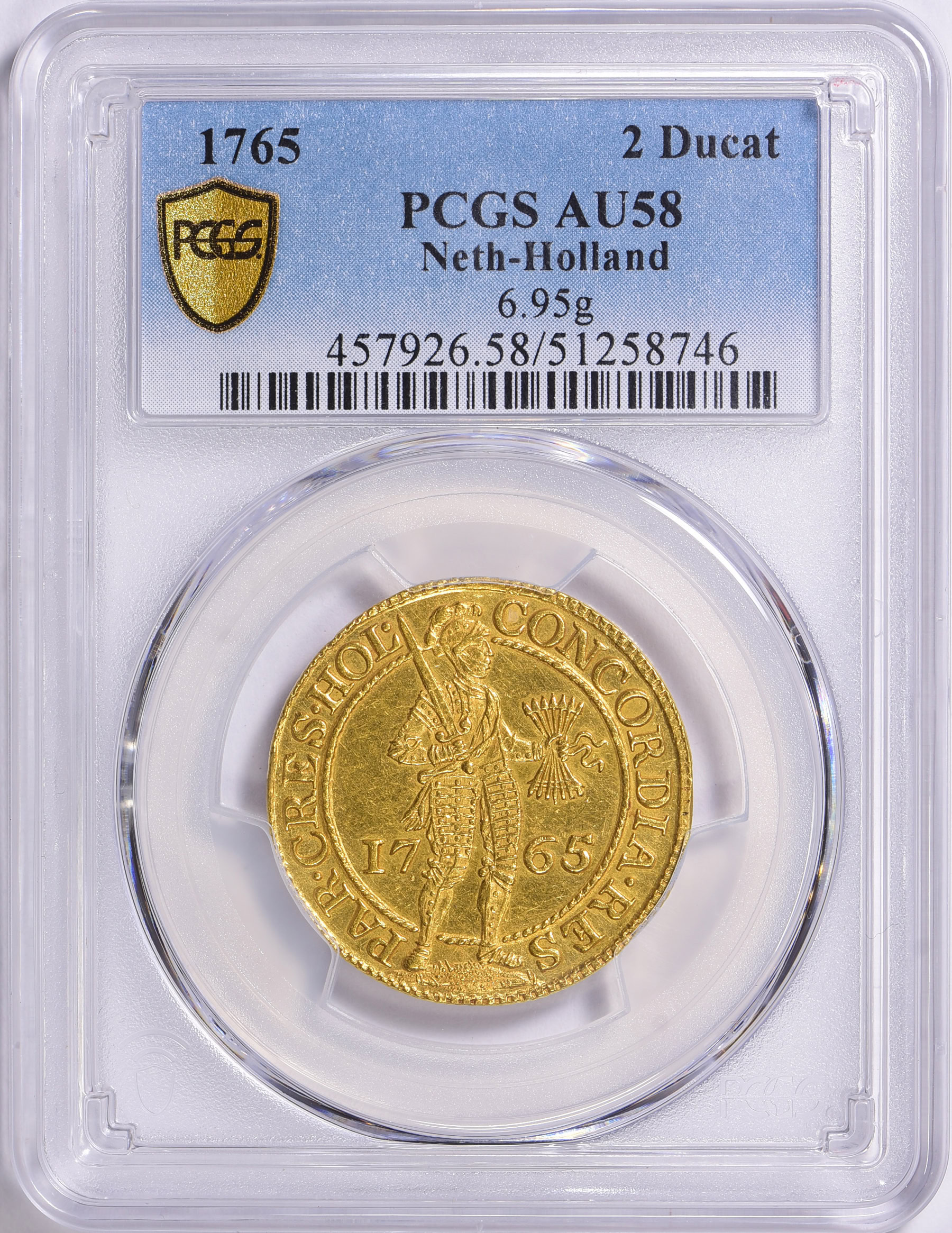Netherlands - Holland 1765 Gold 2 Ducat KM-47.2 PCGS AU-58 (AGW = 0. ...