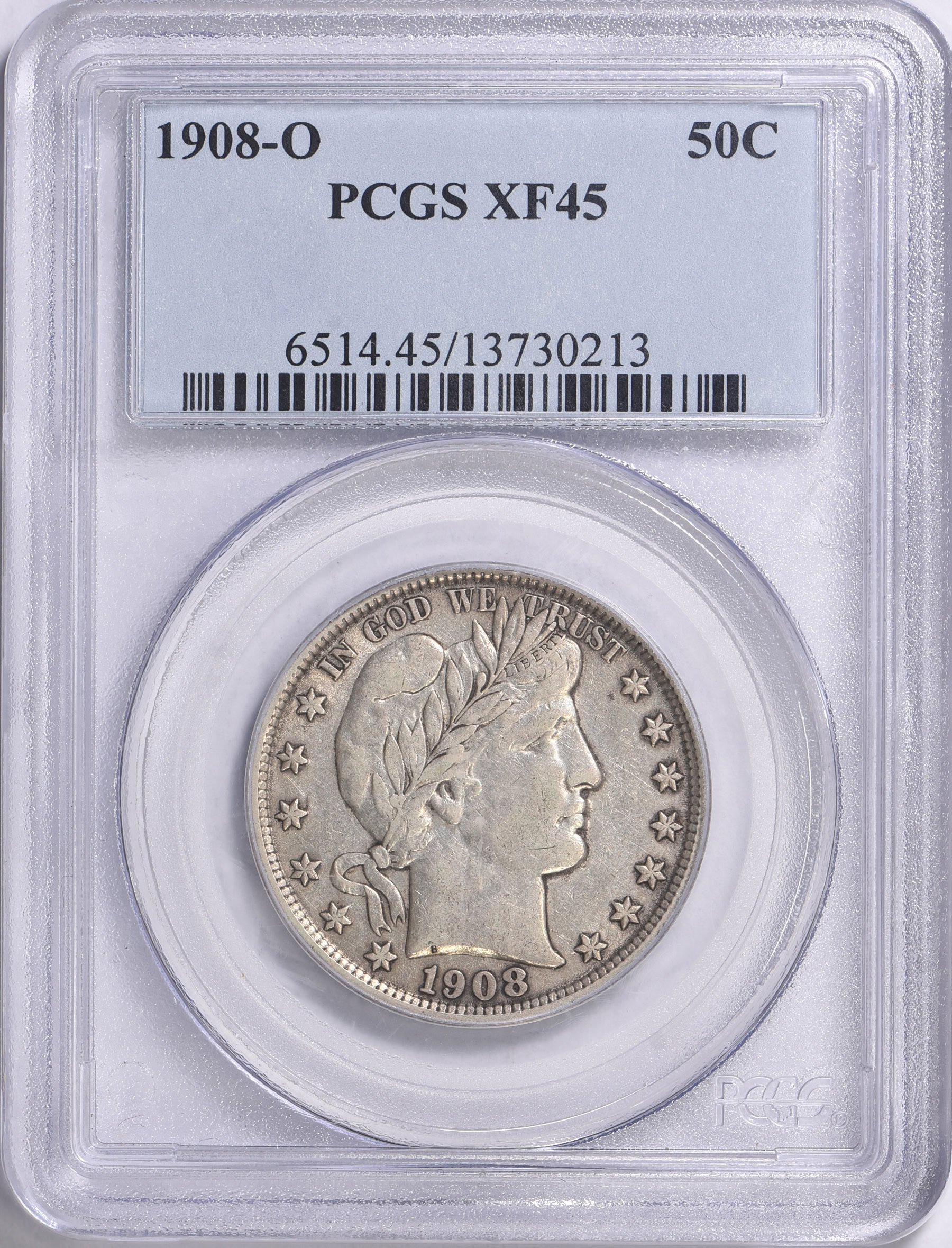 1908-O Barber Half Dollar PCGS XF-45 (Item 1756635) | GreatCollections Coin Auctions
