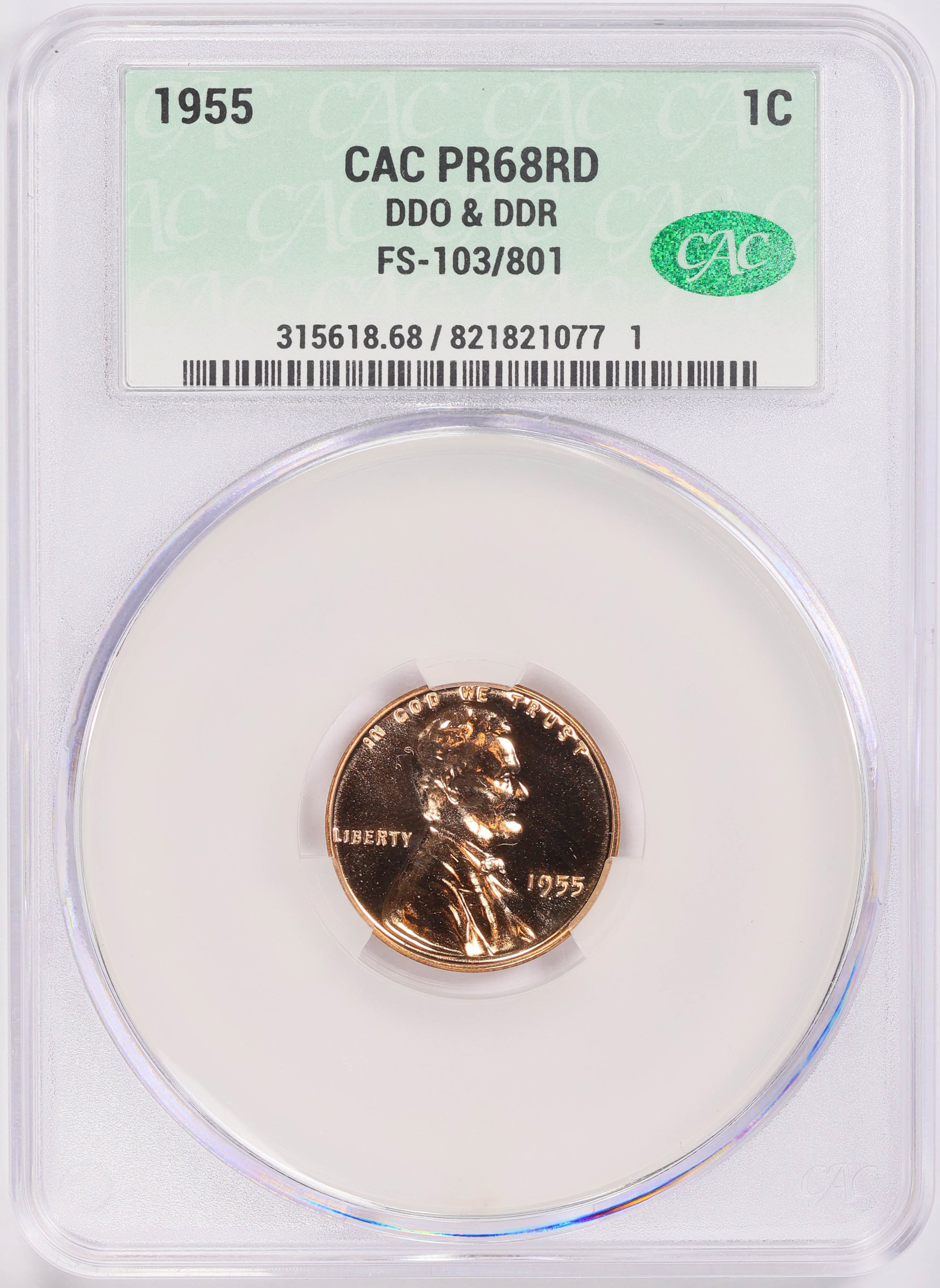 1955 Lincoln Cent DDO & DDR FS-103/801 CACG Proof-68 RD (Item 1756645 ...