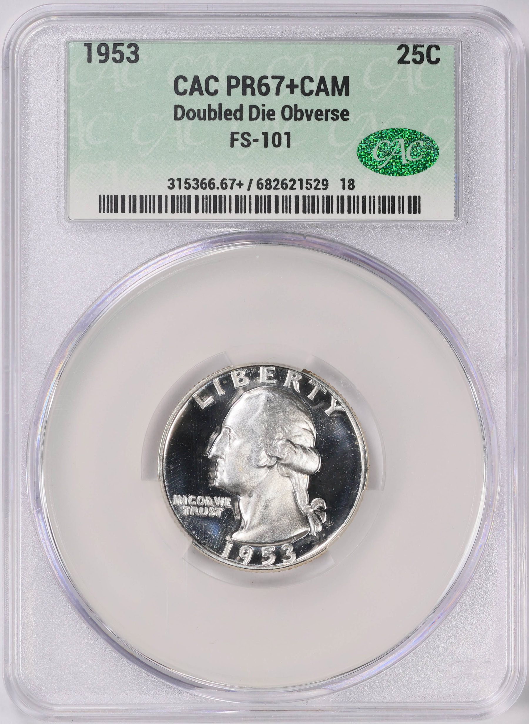 1953 Washington Quarter Doubled Die Obverse FS-101 CACG Proof-67+ CAMEO (Item 1756658 ...