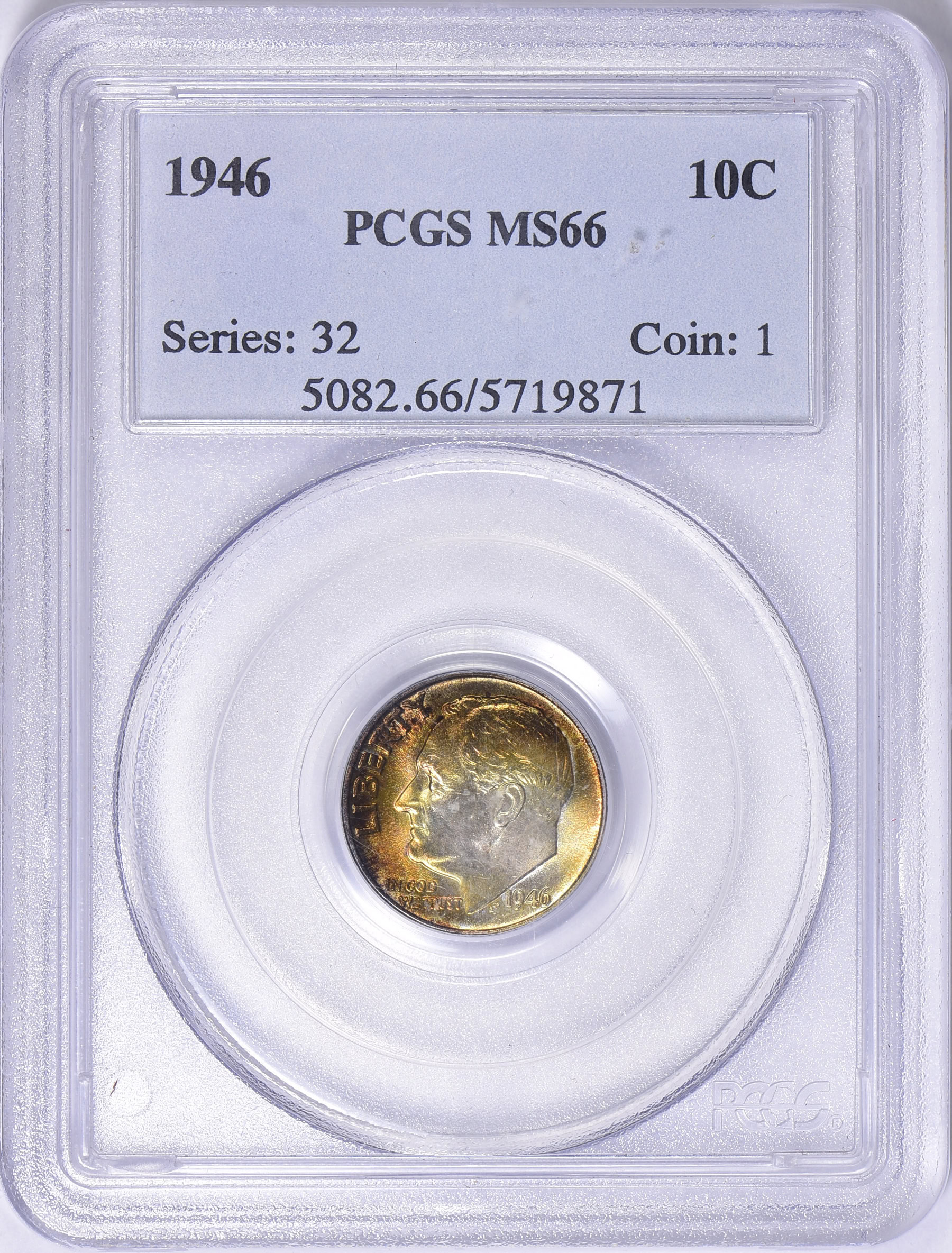 1946 Roosevelt Dime PCGS MS-66 (Toned) (Item 1756724) | GreatCollections Coin Auctions