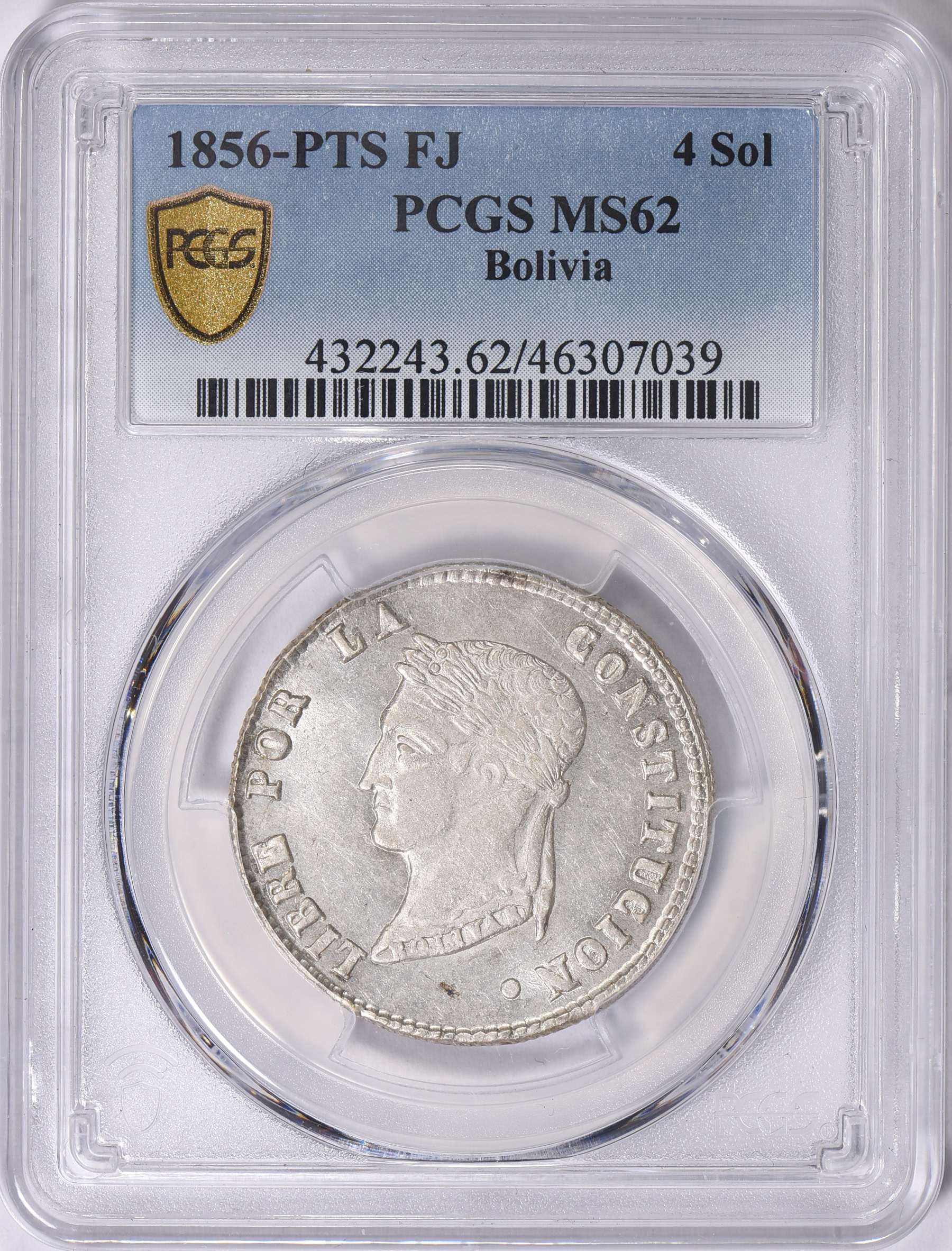 Bolivia 1856-PTS FJ Silver 4 Soles KM-123.2 PCGS MS-62 (Item 1756774) | GreatCollections Coin ...