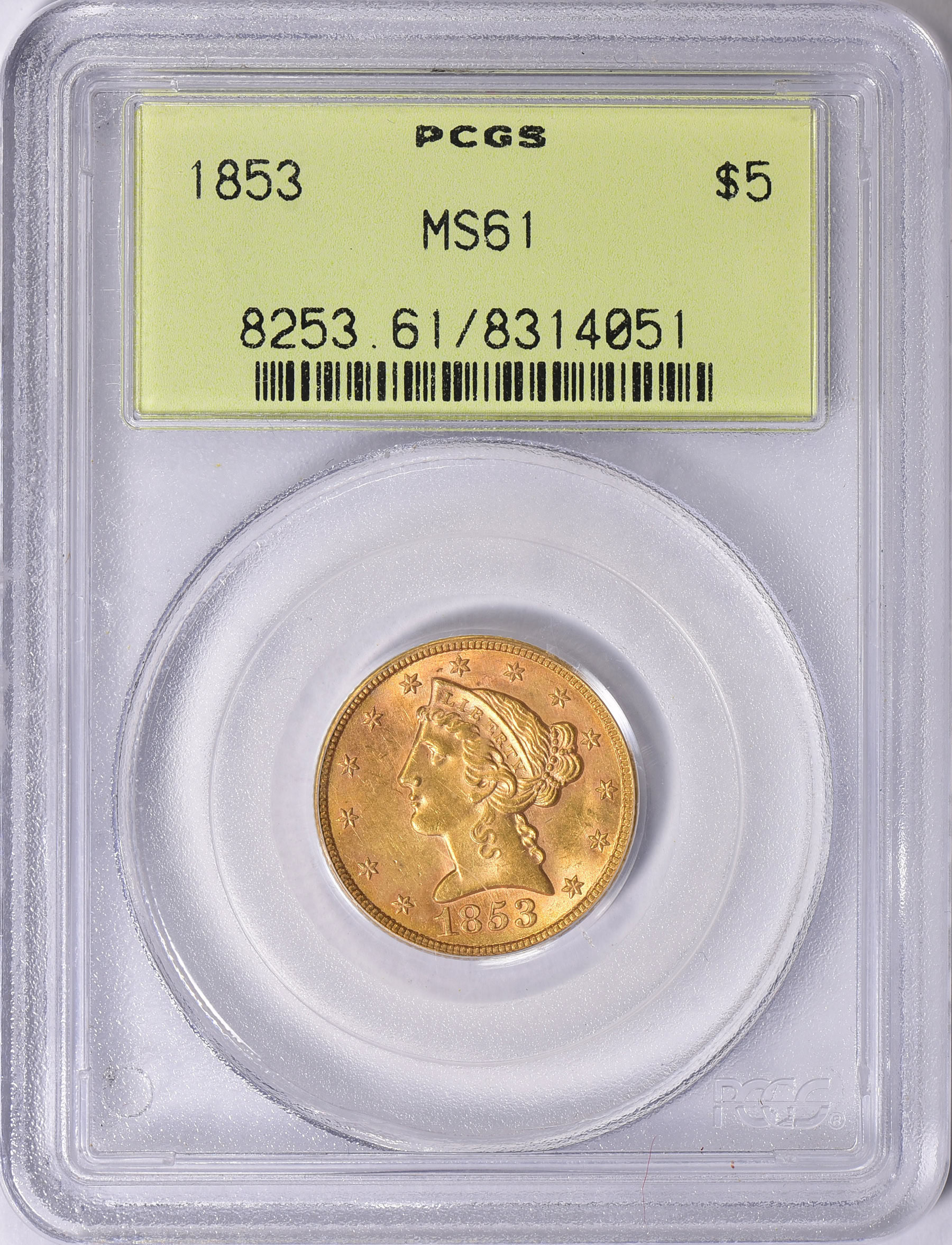 1853 Liberty Gold Half Eagle PCGS MS-61 OGH (Item 1756805) | GreatCollections Coin Auctions
