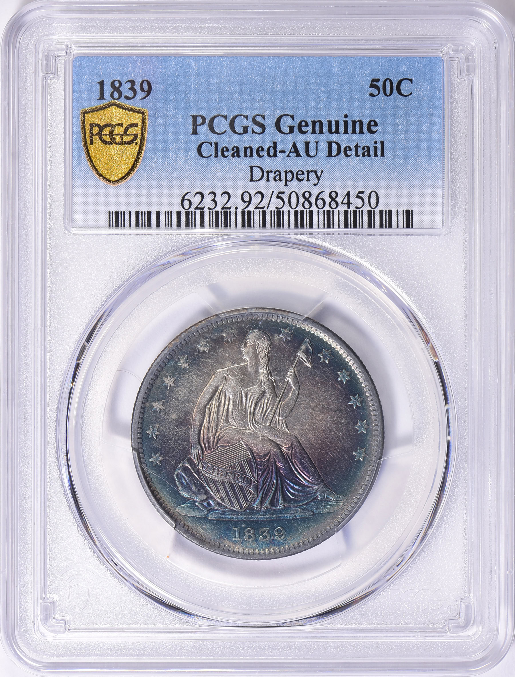 1839 Seated Liberty Half Dollar Drapery PCGS Genuine AU Details (Item 1756877 ...