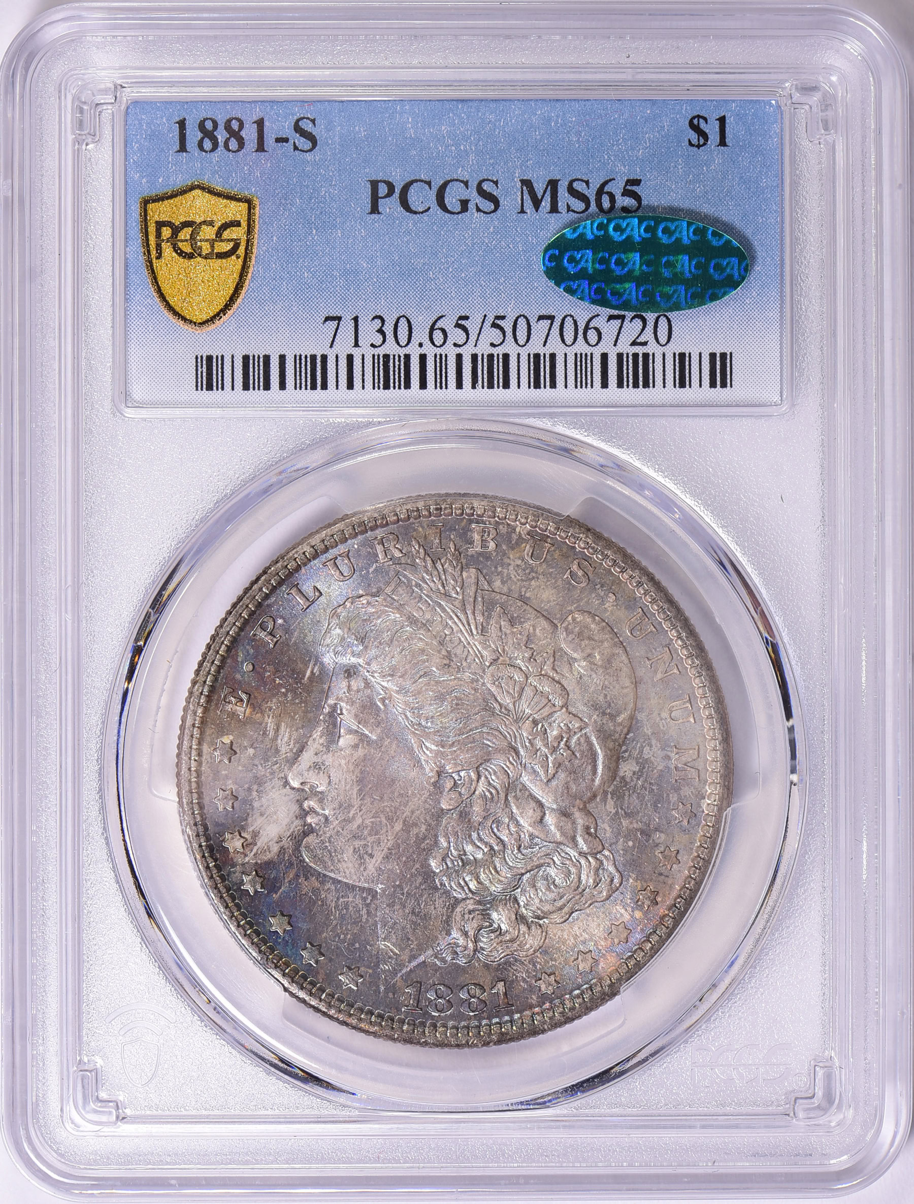 1881-S Morgan Silver Dollar PCGS MS-65 (CAC Green) (Toned) (Item 1756916) | GreatCollections ...