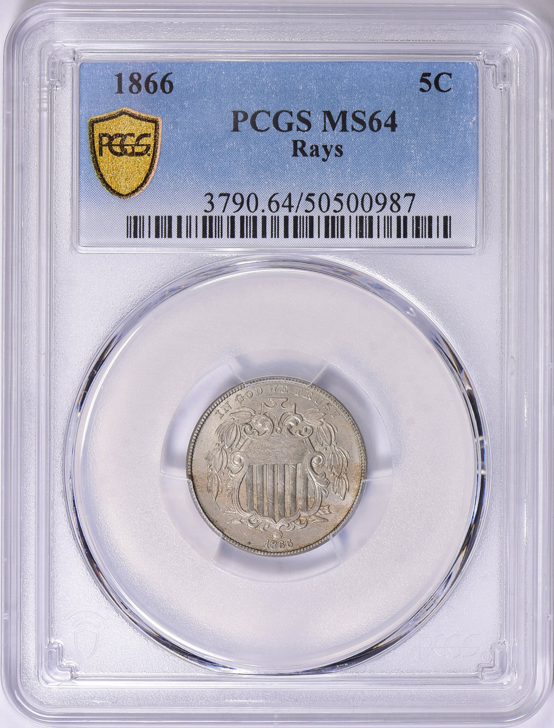 1866 Shield Nickel Rays PCGS MS-64 (Item 1756918) | GreatCollections Coin Auctions