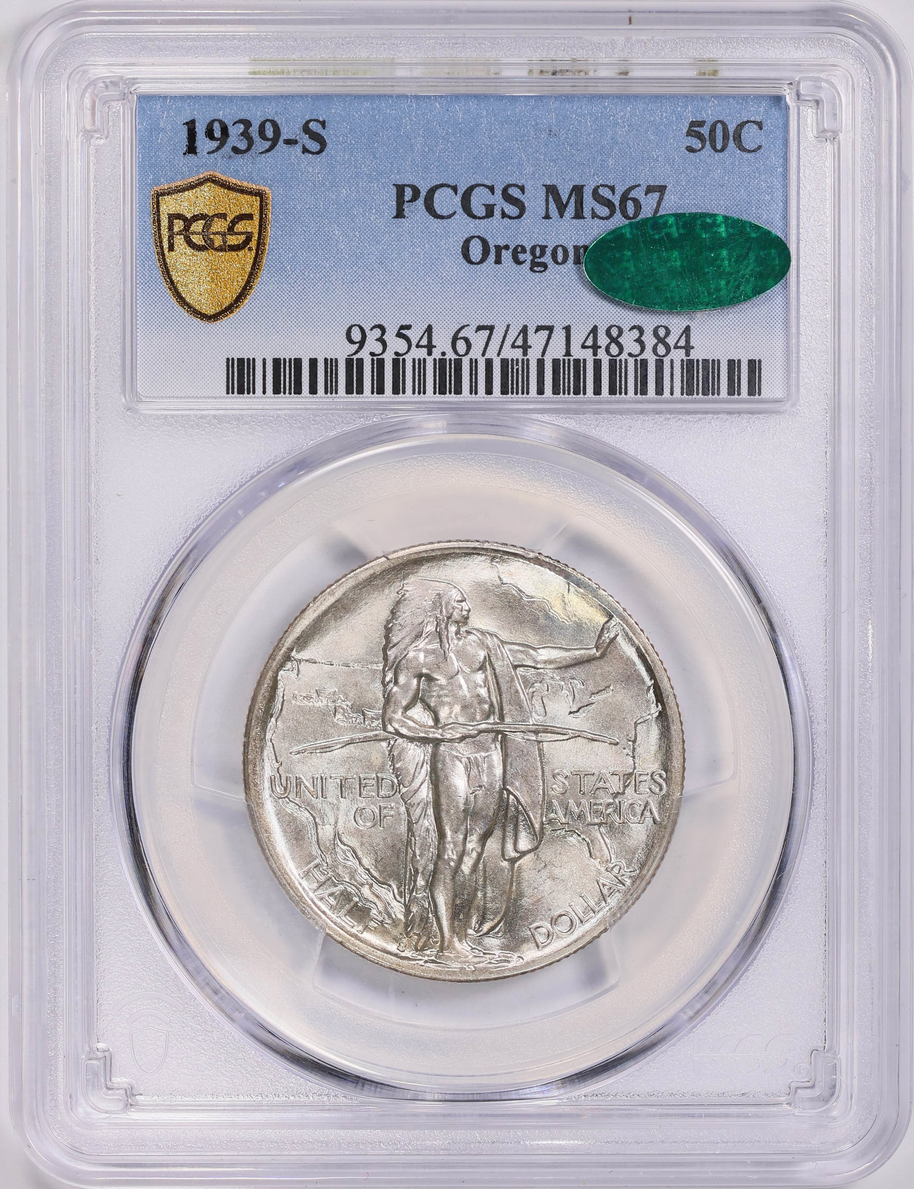 1939-S Oregon Trail Memorial Half Dollar PCGS MS-67 (CAC Green) (Item 1756939 ...